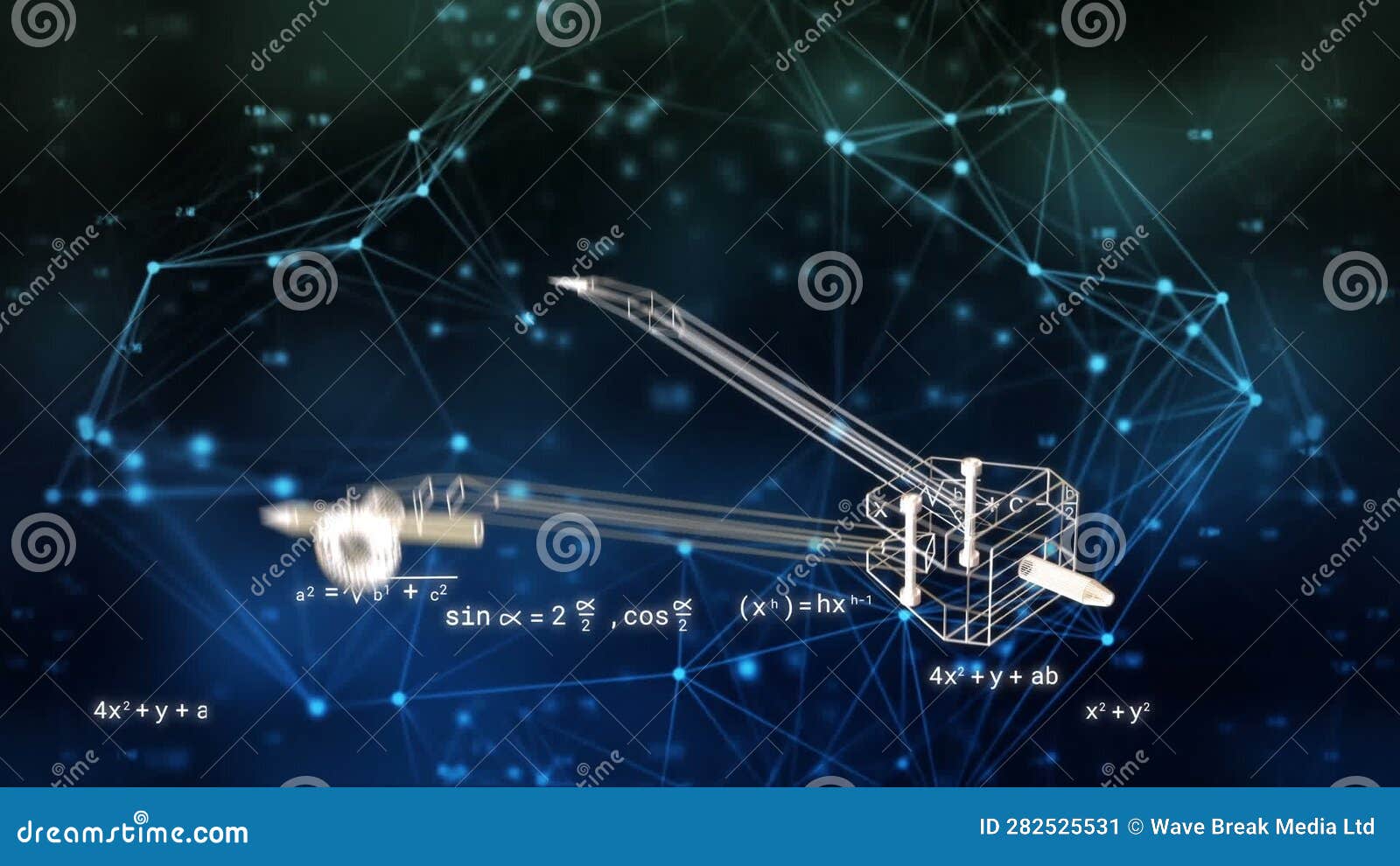 Animation of Compass Icon and Mathematical Equations Over Network of ...