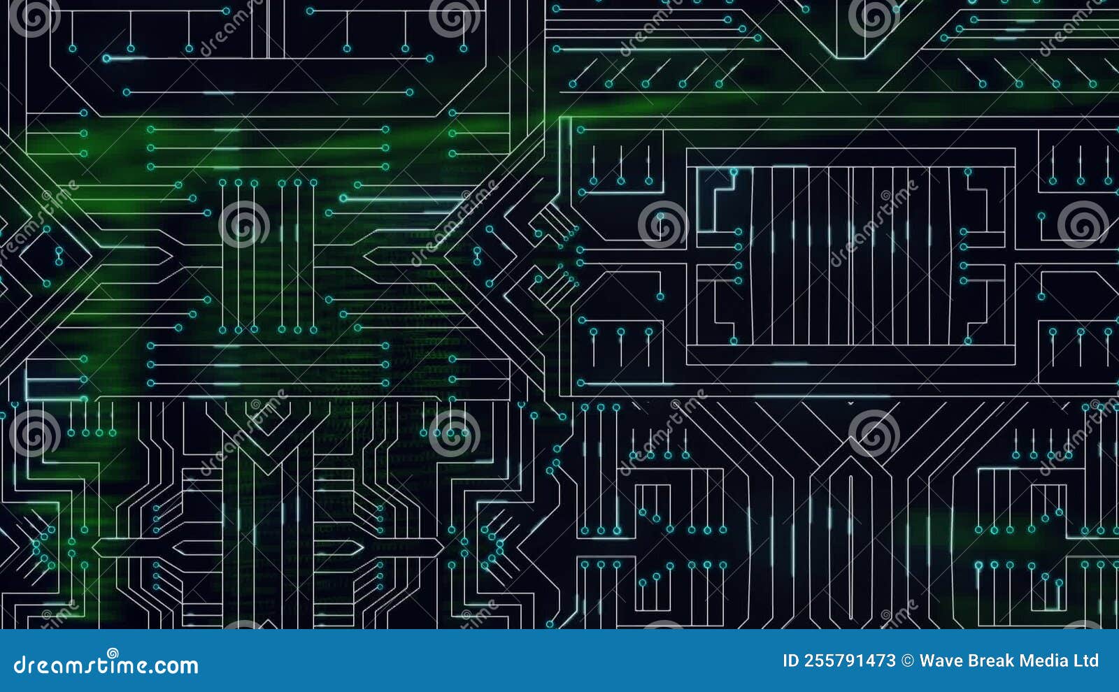 Animation of Computer Circuit Board Over Data Processing on Black ...