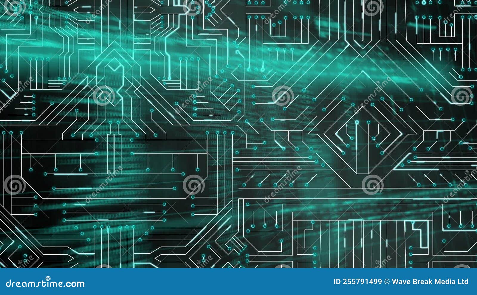 Animation of Computer Circuit Board Over Data Processing on Black ...