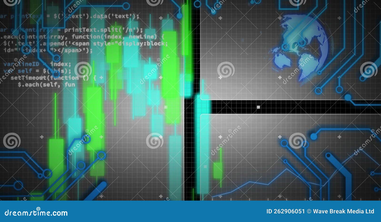 Animation of Computer Circuit Board Over Data Processing on Black ...