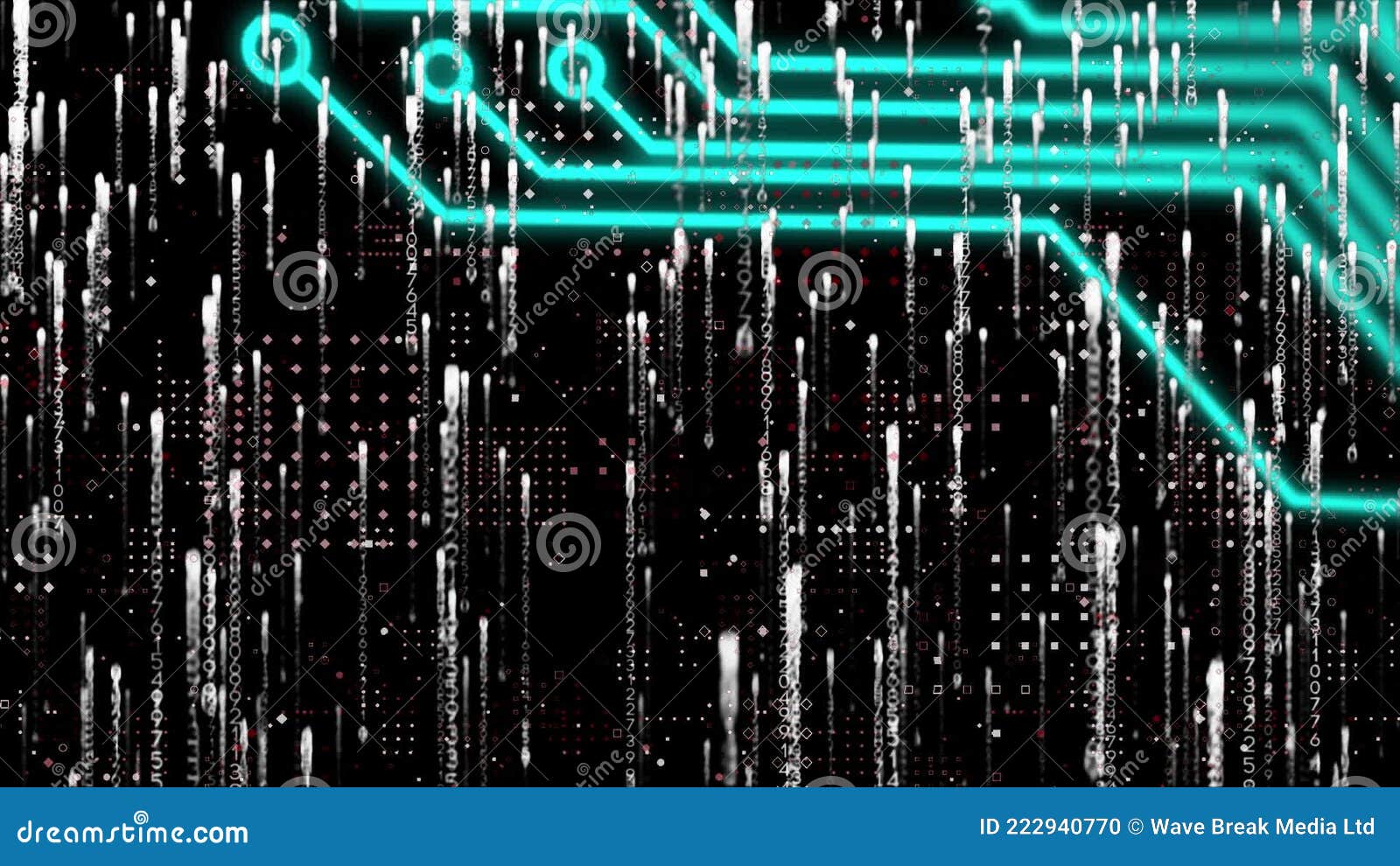 Animation of Computer Circuitboard, Over Falling White Light Trails, on Black Stock Footage ...
