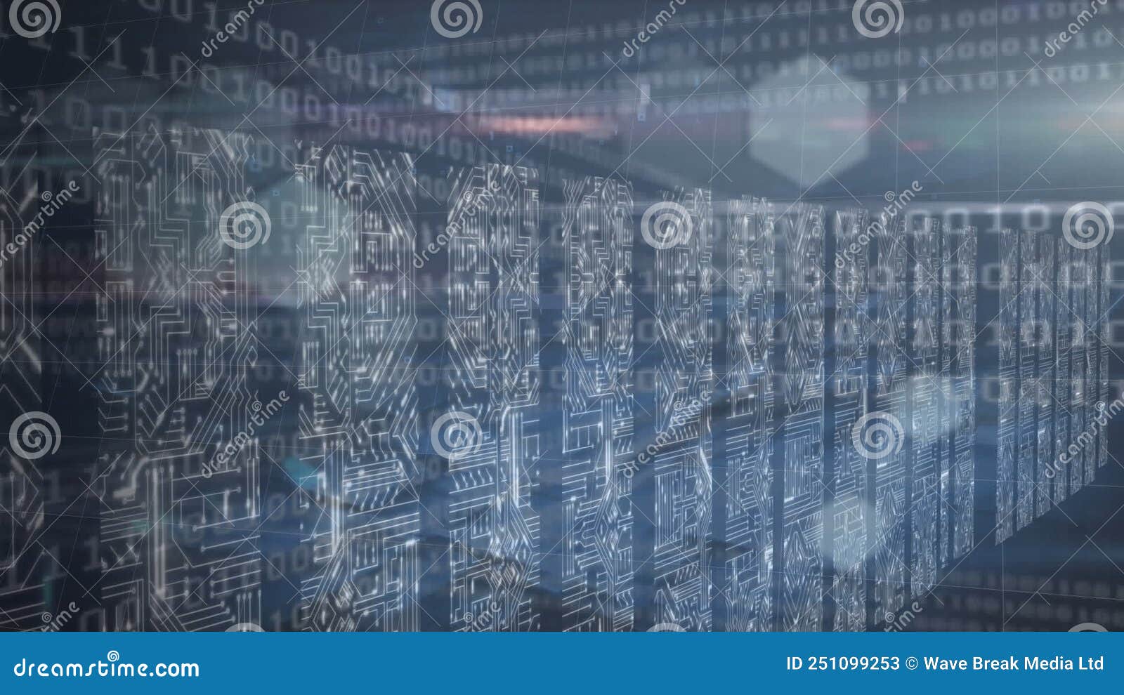 Animation Of Computer Data Processing And Binary Coding Over Computer Servers In Background