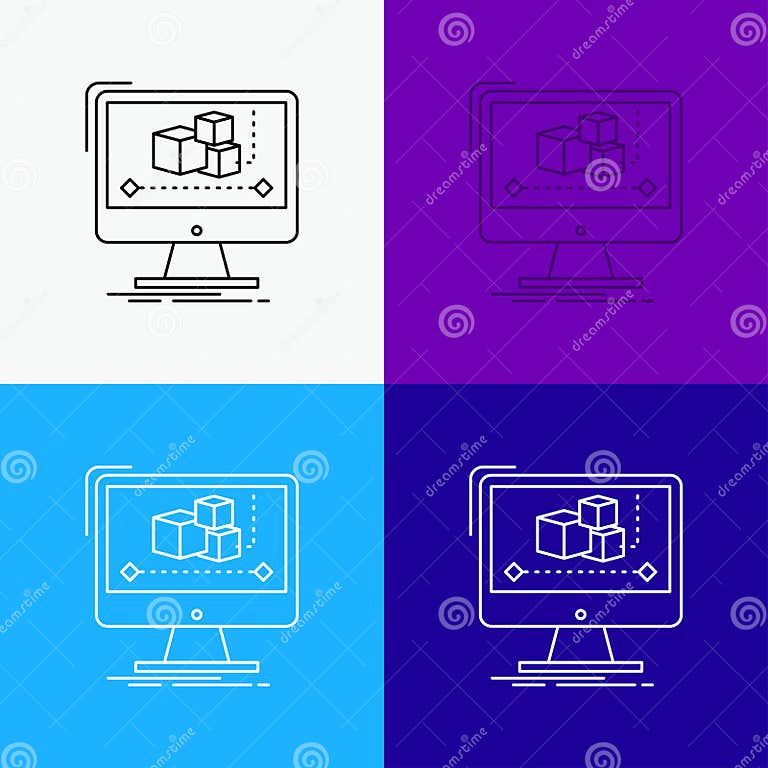 Animation, Computer, Editor, Monitor, Software Icon Over Various Background. Line Style Design ...