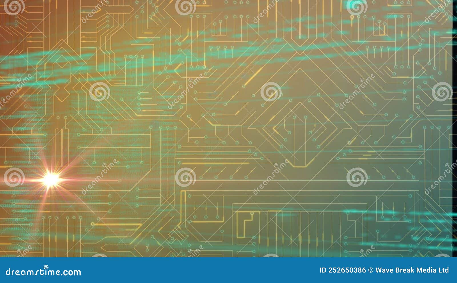 Animation Of Computer Language Grid Pattern And Light Moving In Loop Over Graphical Circuit