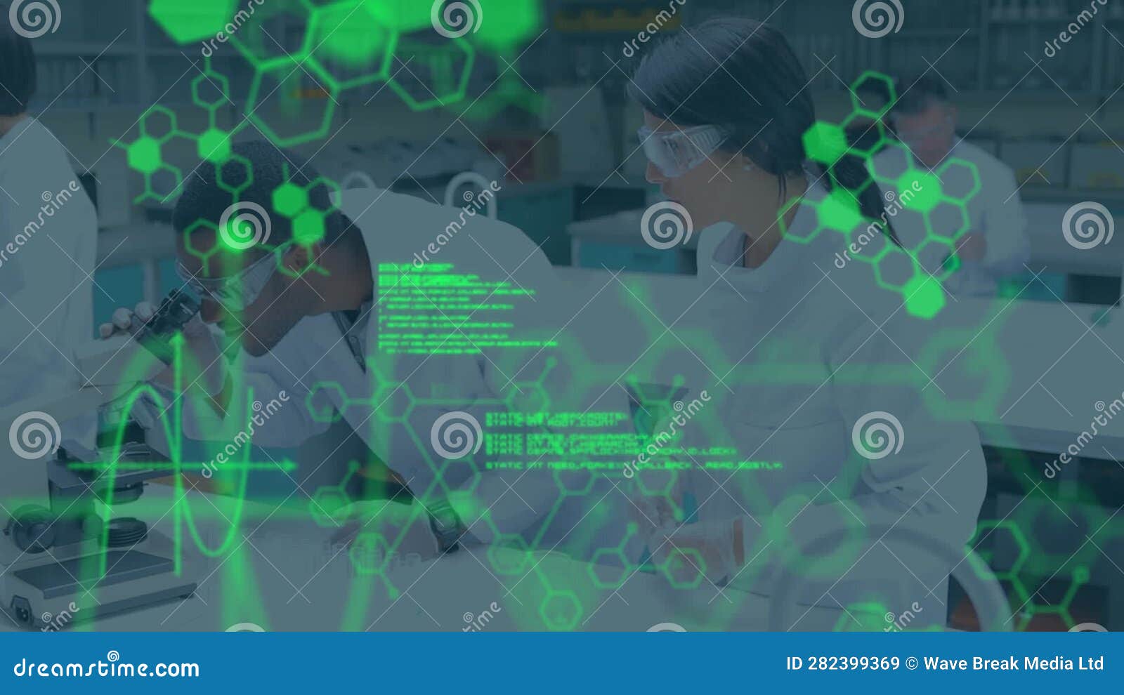 Animation of Computer Language, Hexagons, Diverse Scientists Examining ...