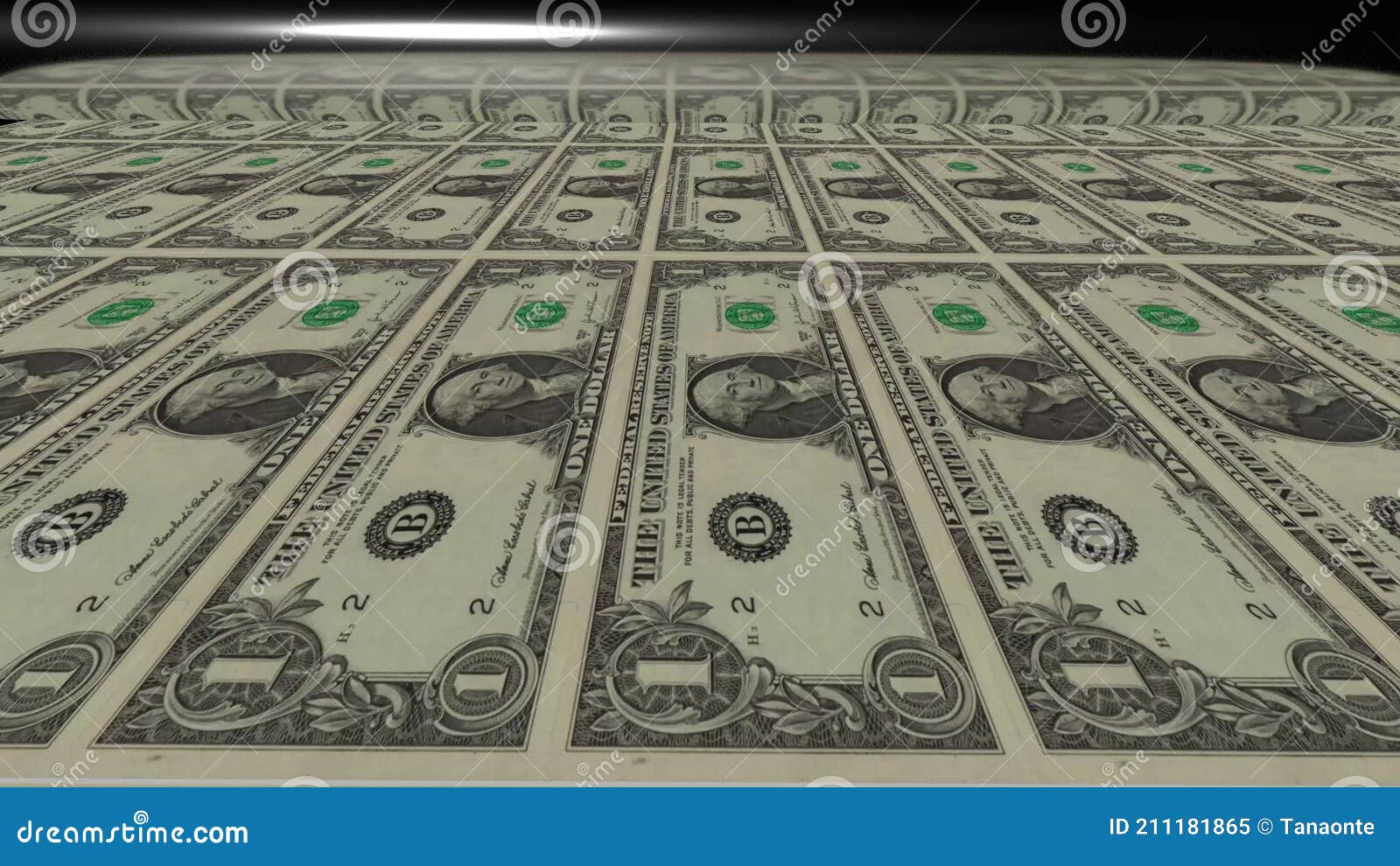 Animation Concept Image Showing a Long Sheet of US Dollar Notes Going ...