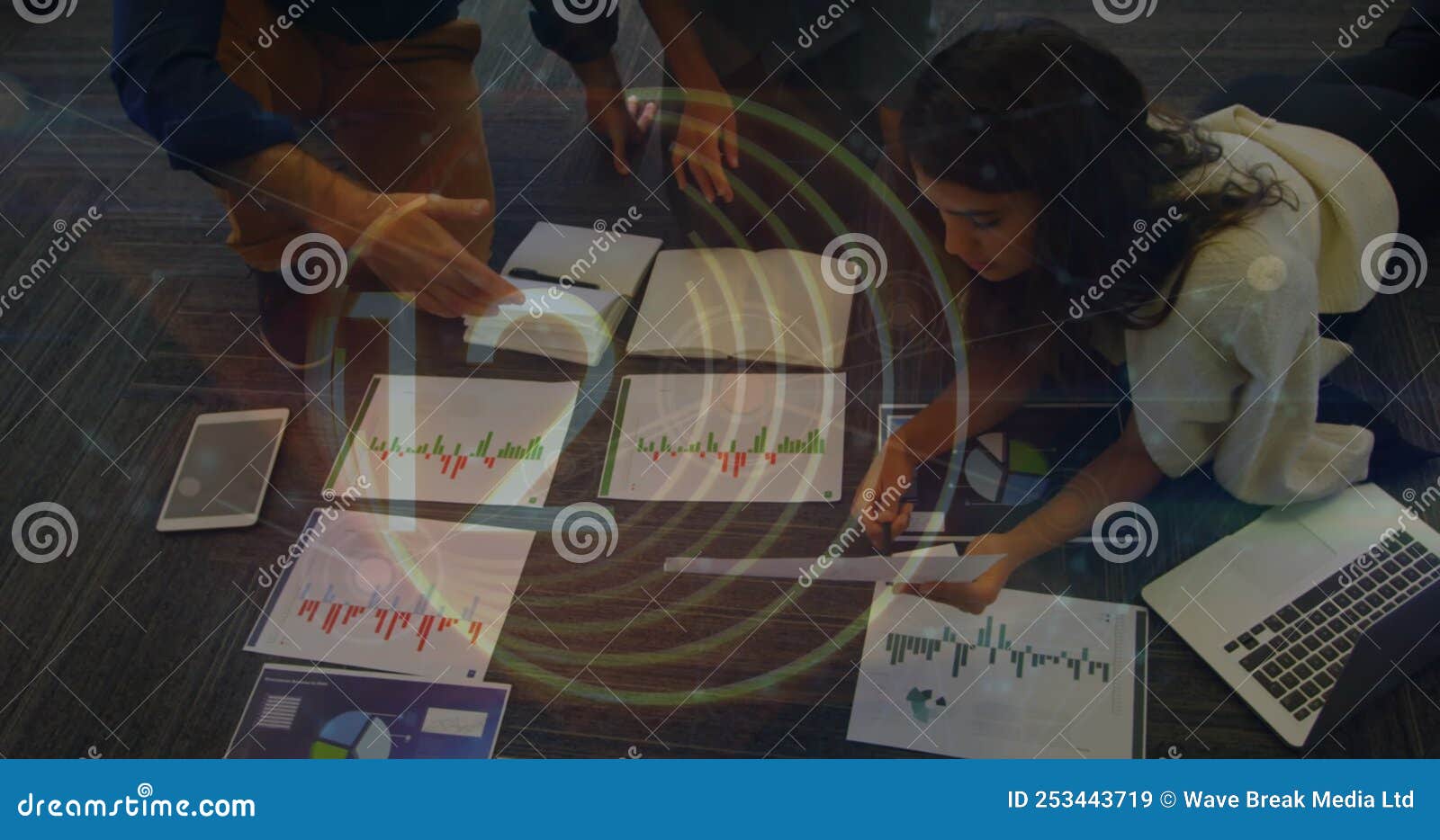 Animation of Countdown Over Round Scanner Diverse Colleagues Discussing ...