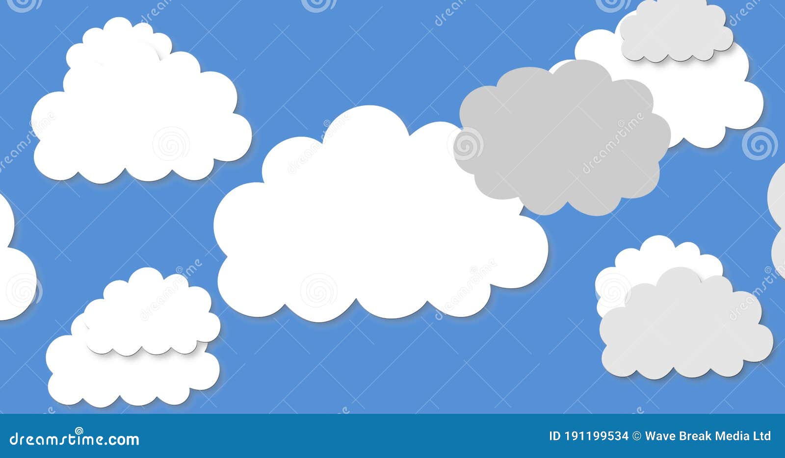 Animation of Cut Outs of White and Grey Clouds on Blue Sky in the ...