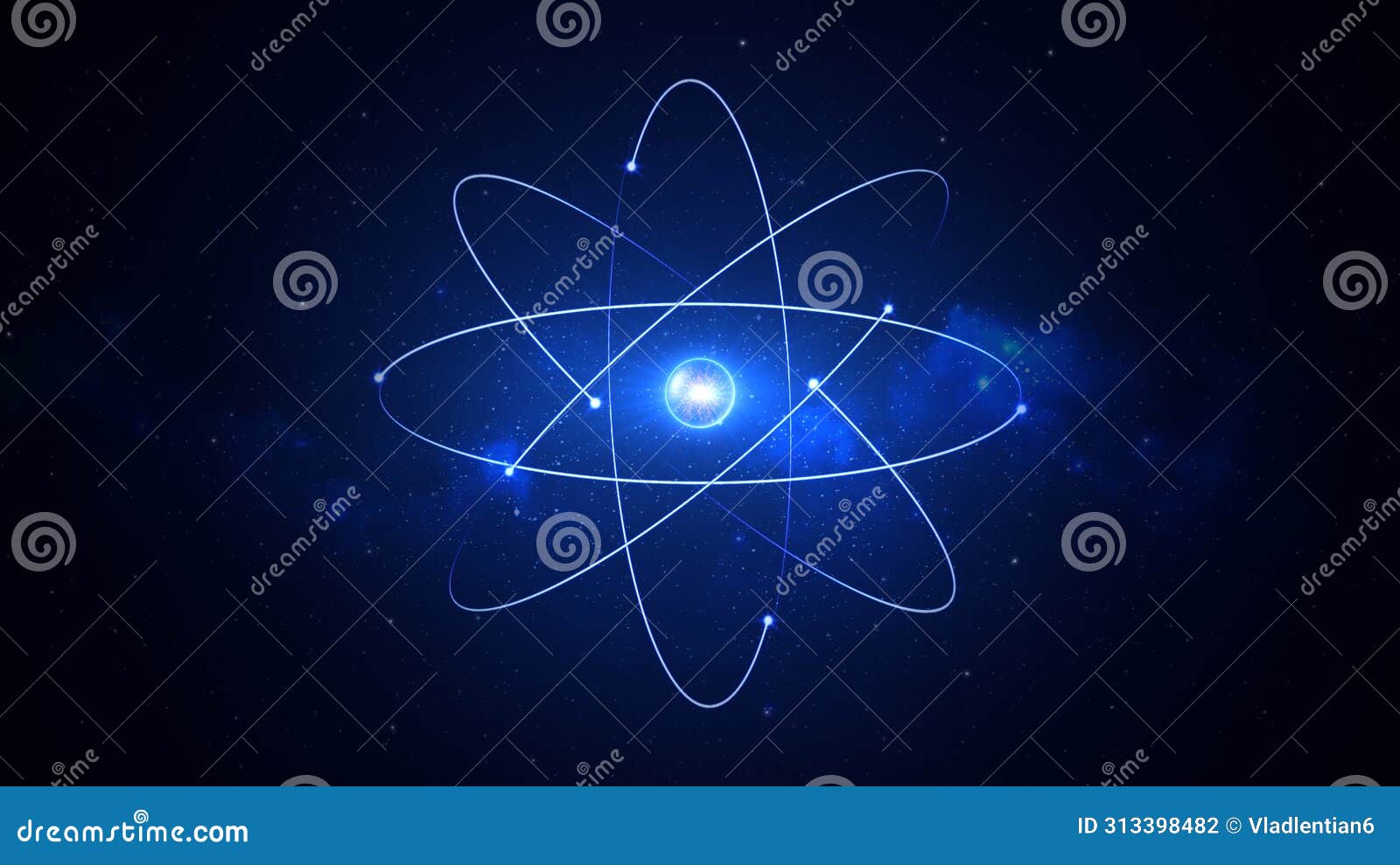 Animation of a 3d Model of a Blue Neon Atom on the Starry Sky ...