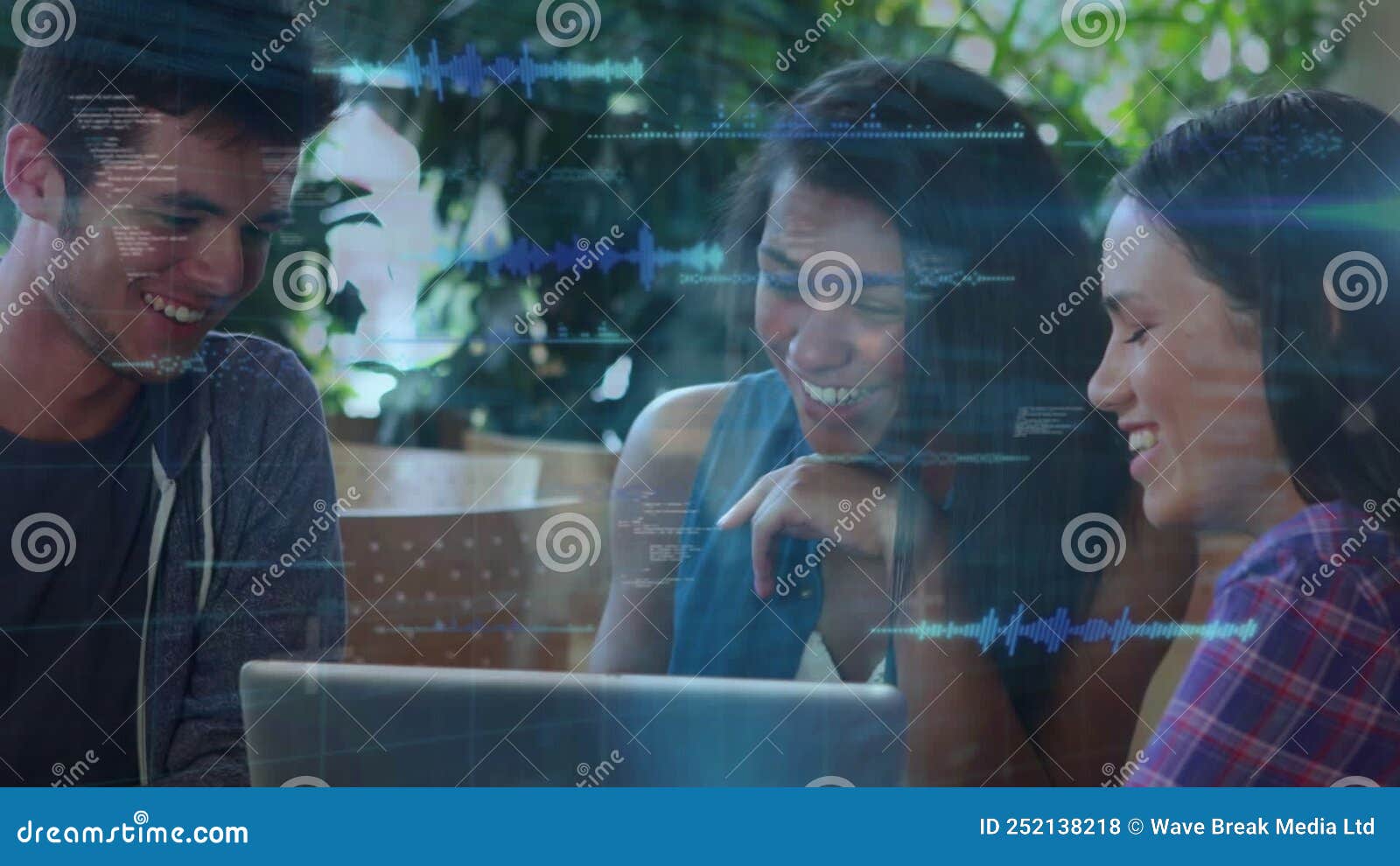 Animation of Data and Glitch Over Happy Diverse Students with Laptop Stock Footage - Video of ...