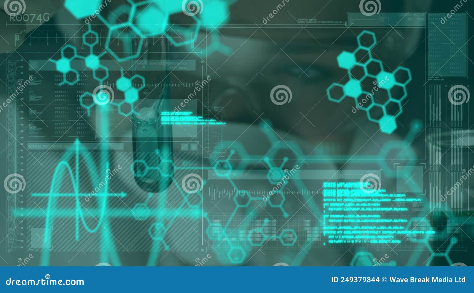 Animation of Data Processing and Chemical Formula Over Scientist in Lab ...