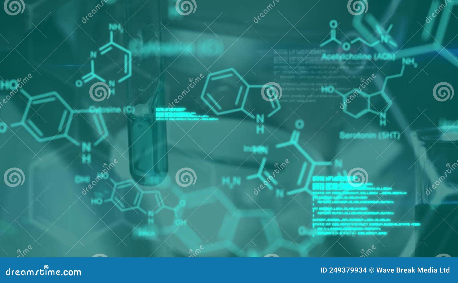 Animation of Data Processing and Chemical Formula Over Scientist in Lab ...