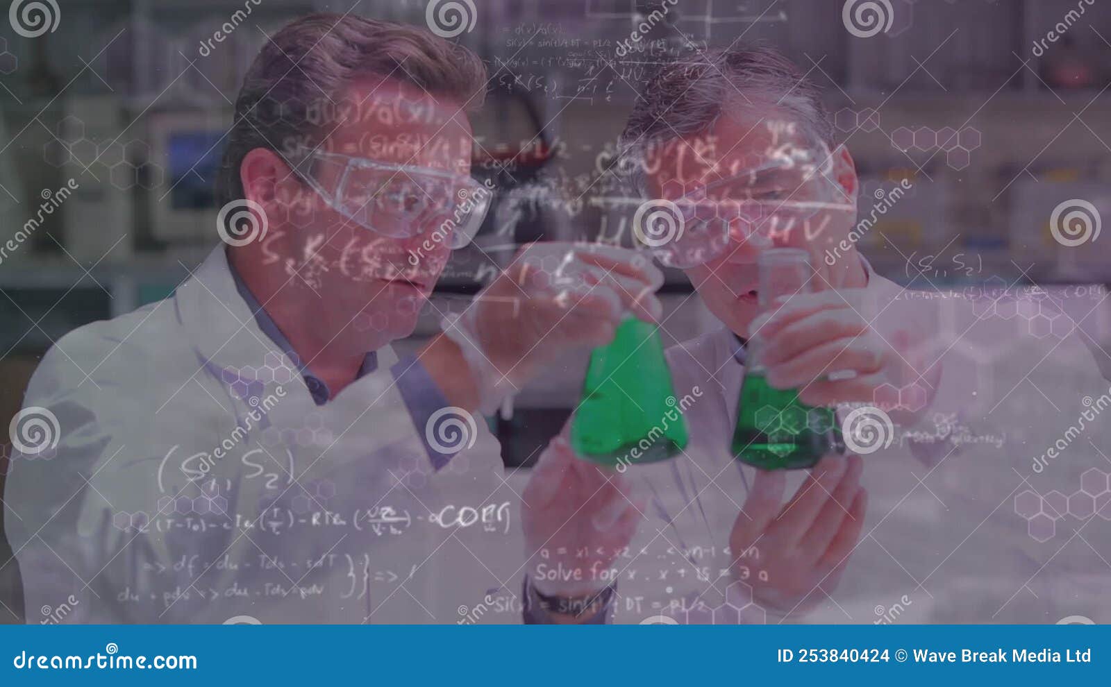 Animation of Data Processing and Chemical Formulas Over Caucasian Male ...