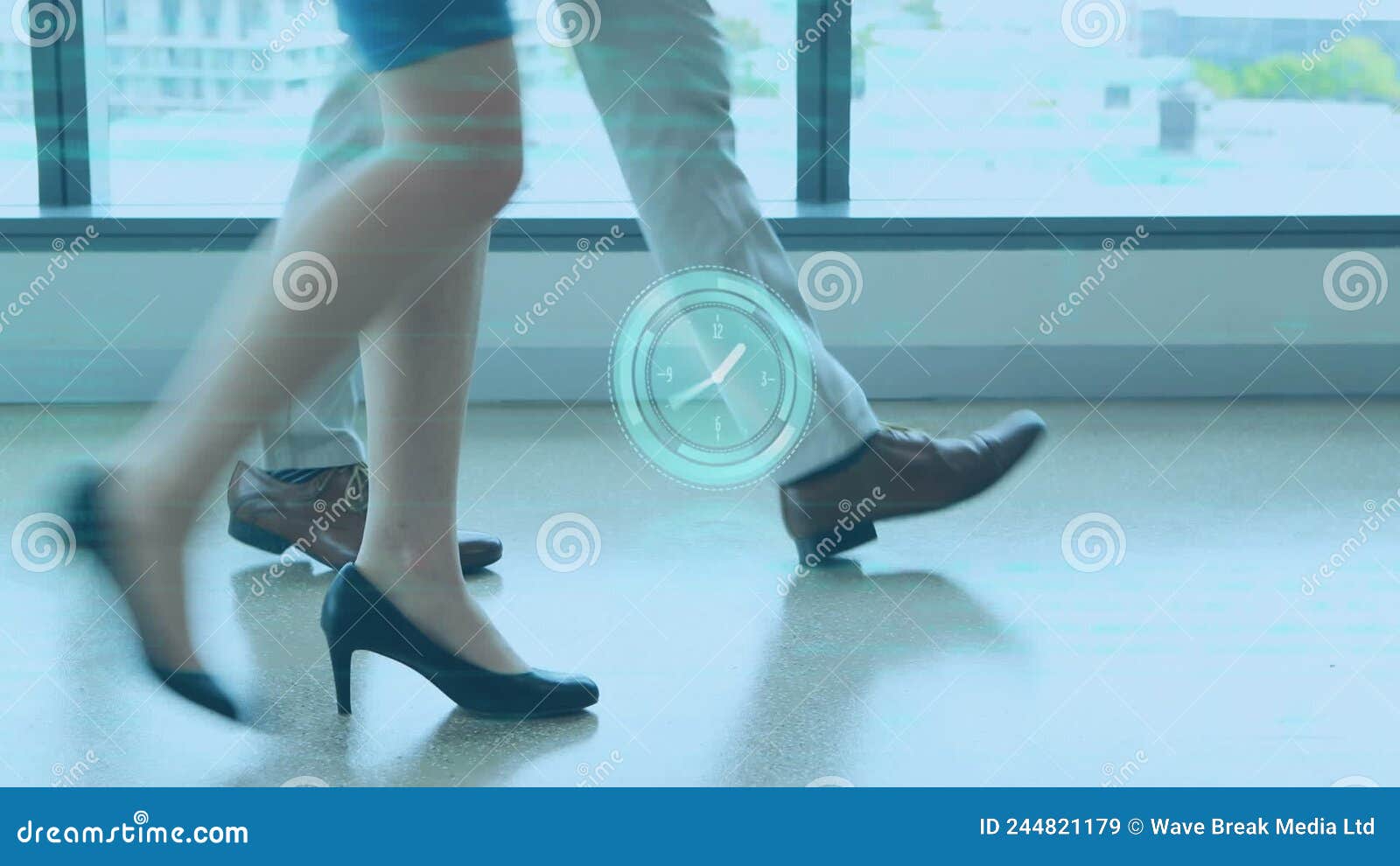 Animation of Data Processing and Clock Over Caucasian Business People ...