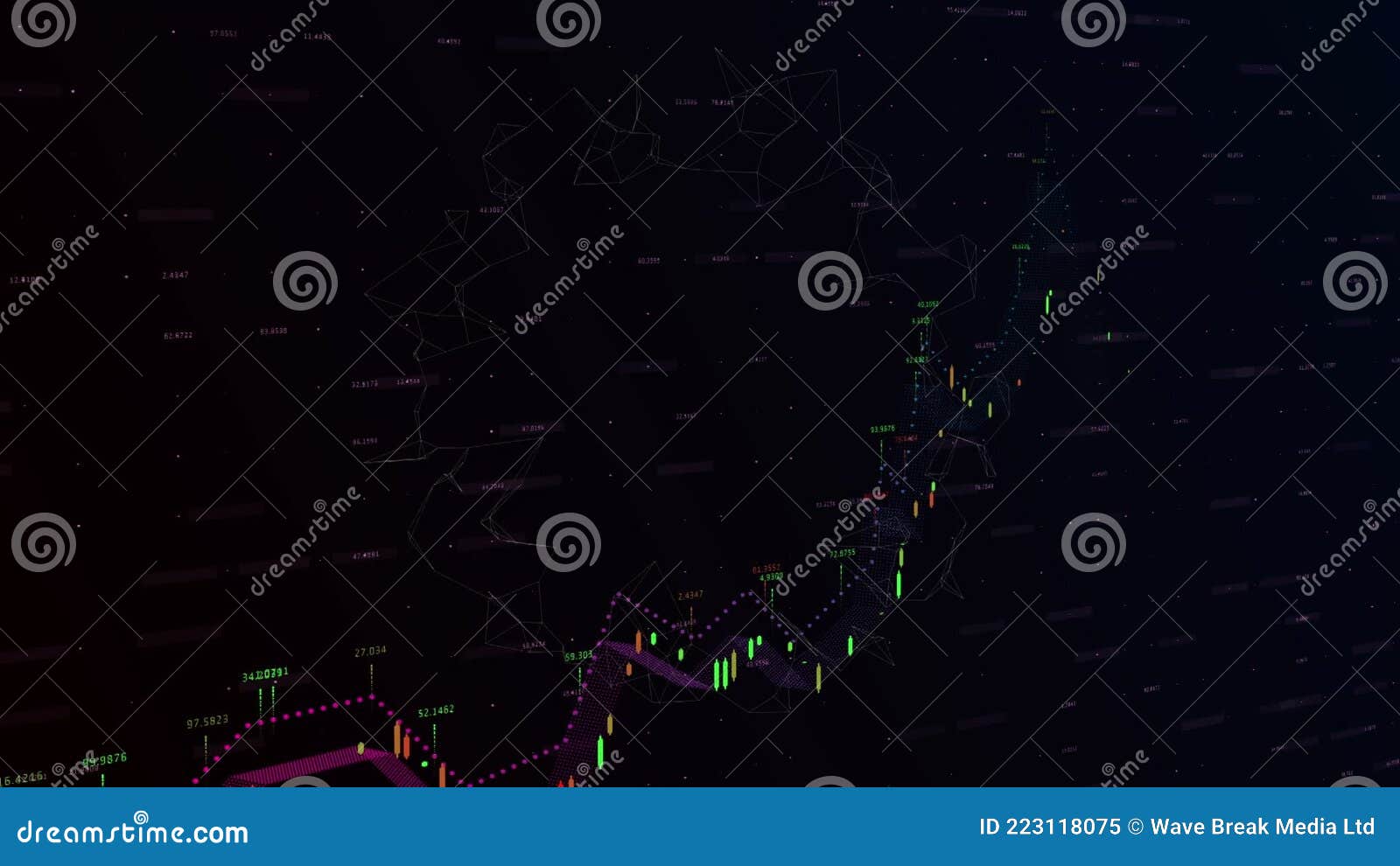 Animation of Data Processing on Colourful Line Graph, on Black ...