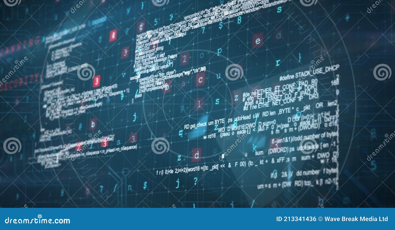 Animation Of Data Processing With Cyber Attack Warning Text And Scope
