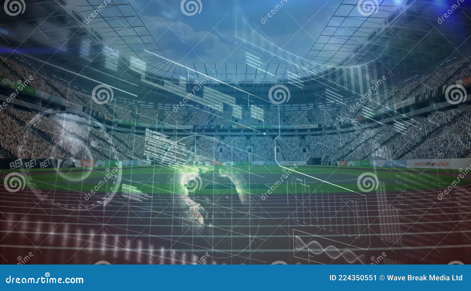 Animation of Data Processing on Digital Interface Over Sports Stadium ...