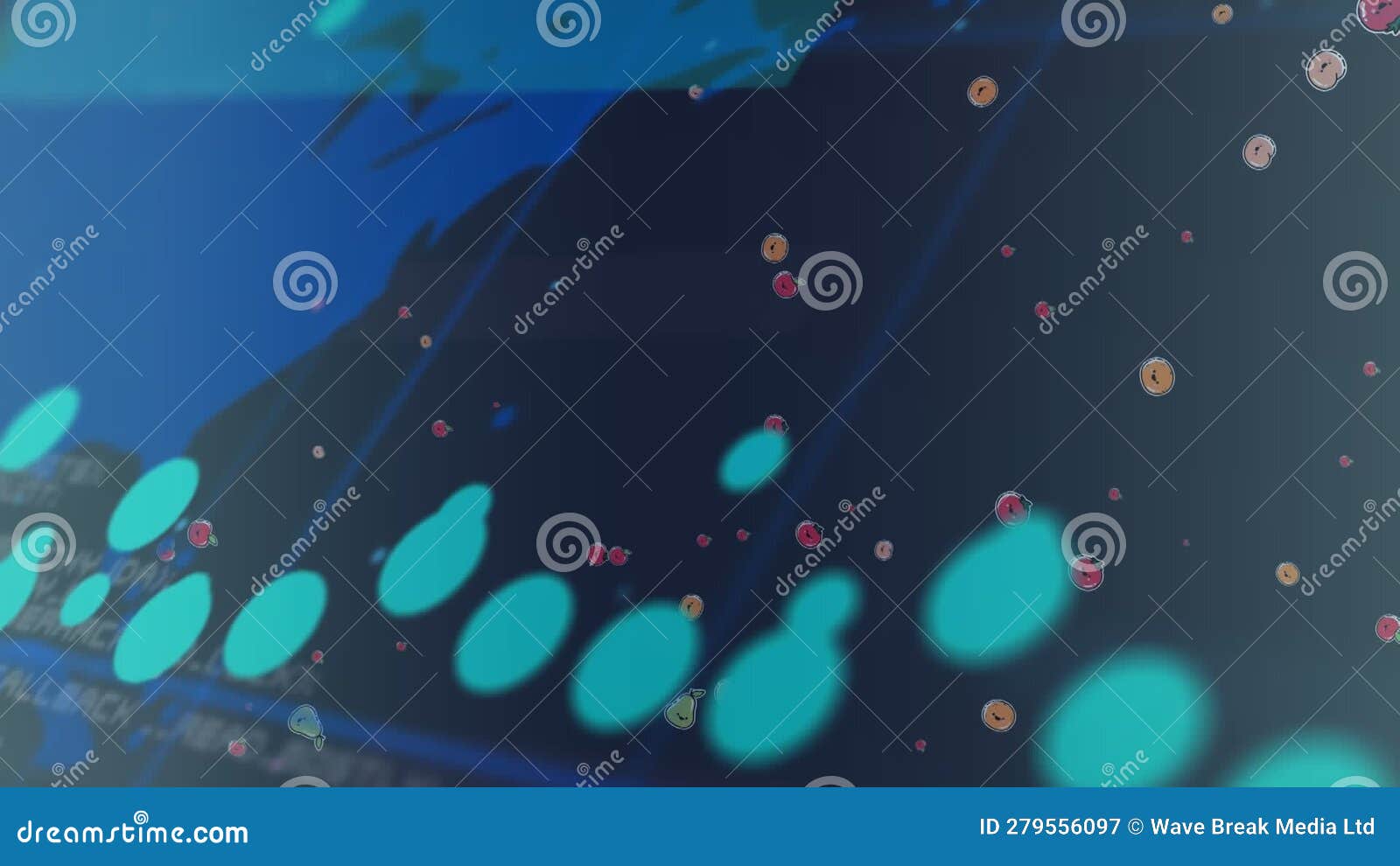 Animation of Data Processing and Fruit Emoji Icons Over World Map ...