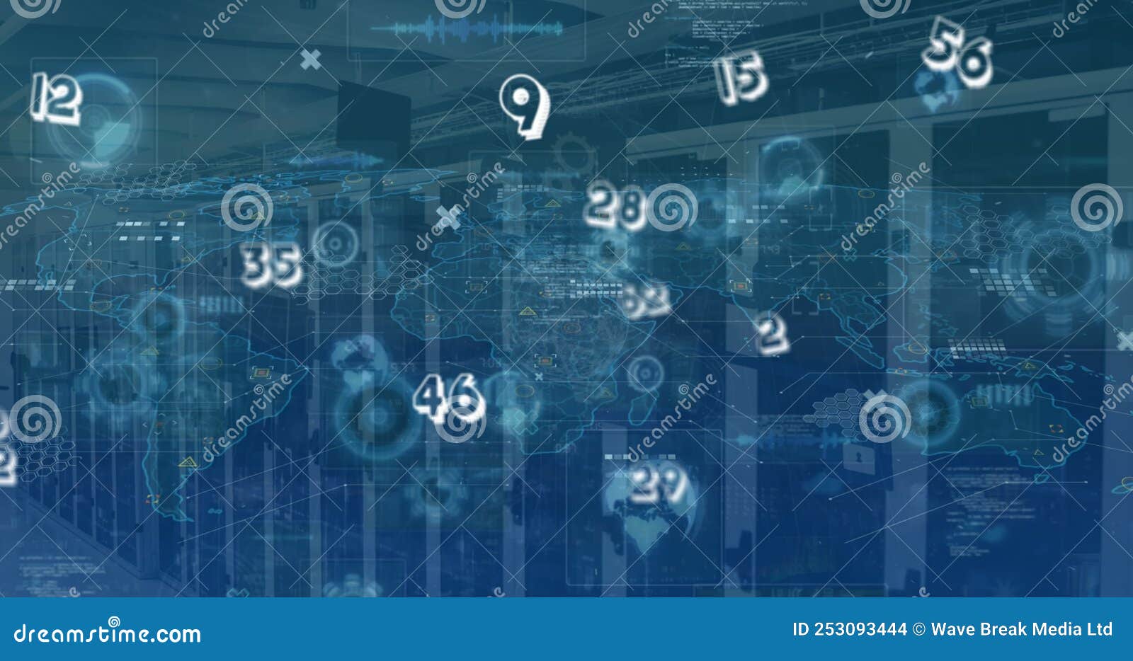 Animation of Data Processing and Graphs and Charts Over Computer Server ...