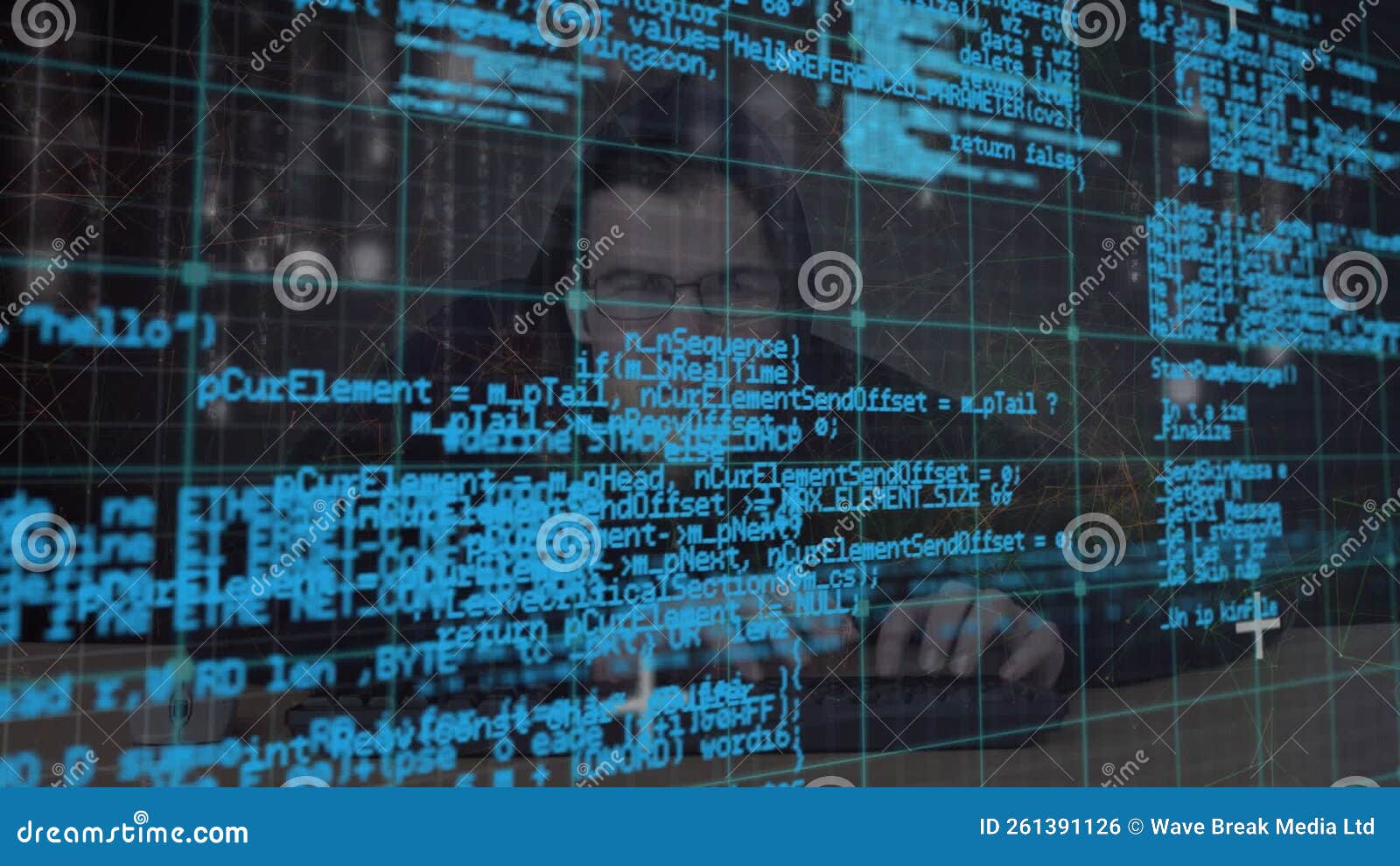 Animation of Data Processing Over Caucasian Hacker Typing on Keyboard ...