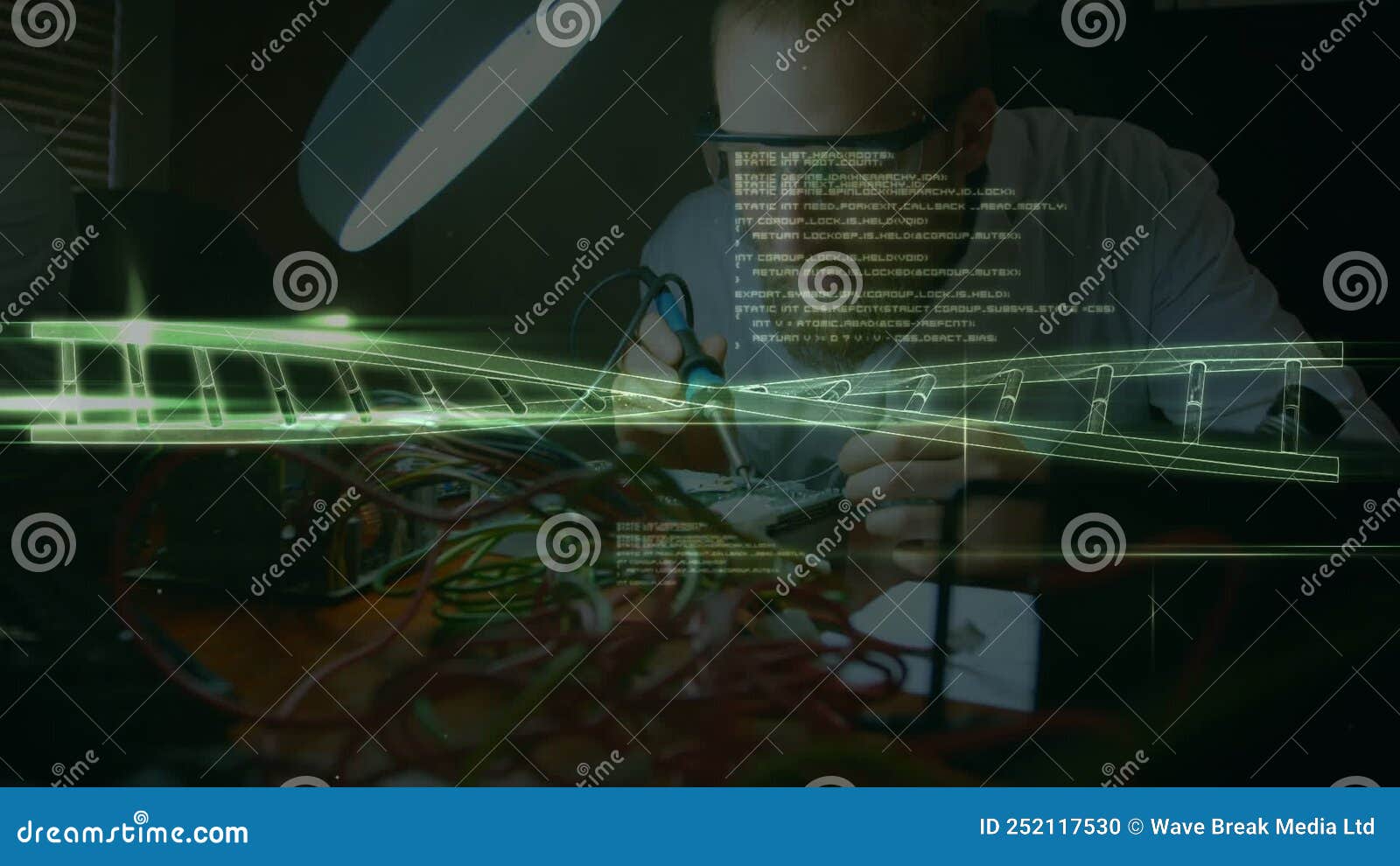 Animation of Data Processing Over Caucasian Male Engineer Constructing ...