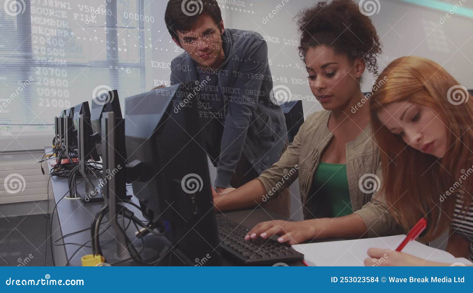 Animation of Data Processing Over Diverse People Using Computers Stock ...