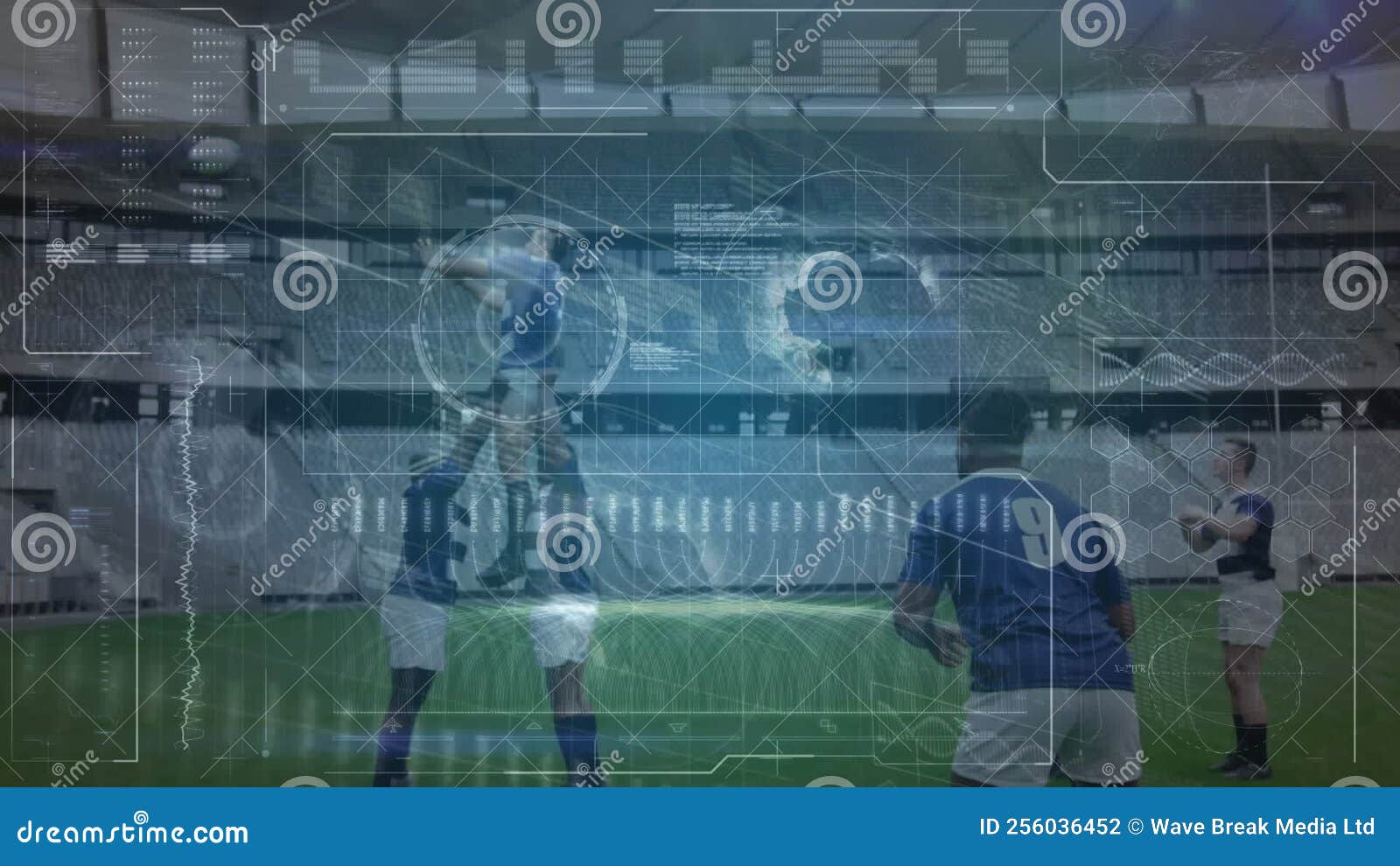 Animation of Data Processing Over Diverse Rugby Players at Stadium ...