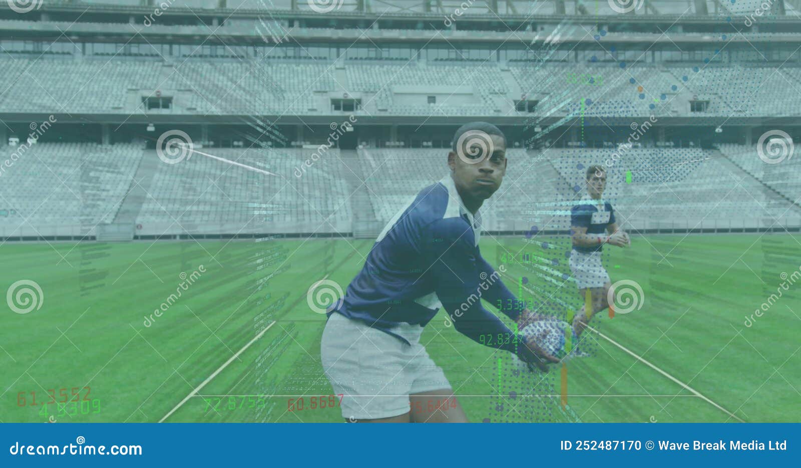 Animation of Data Processing Over Diverse Rugby Players at Stadium ...