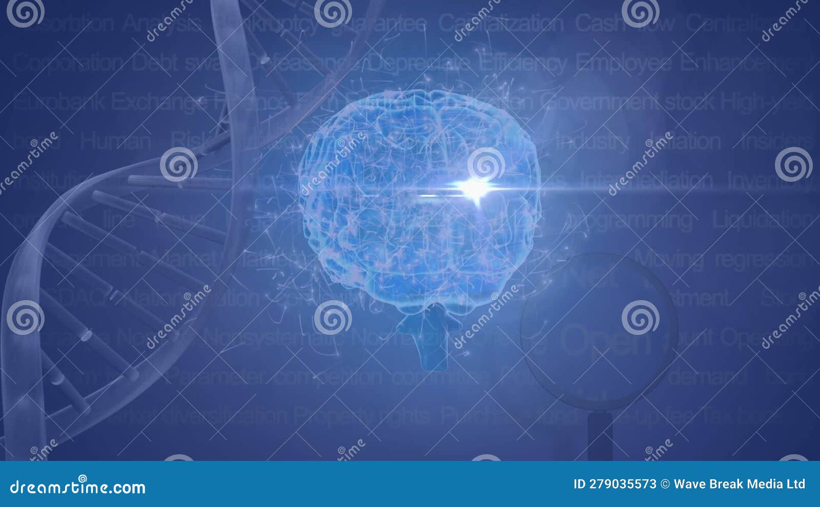 Animation of Data Processing Over Human Brain and Dna Strand Spinning ...