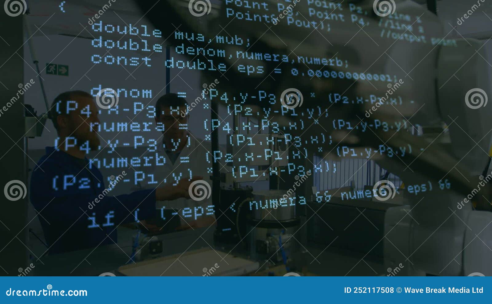 Animation of Data Processing Over Male Engineers and Robot Stock ...