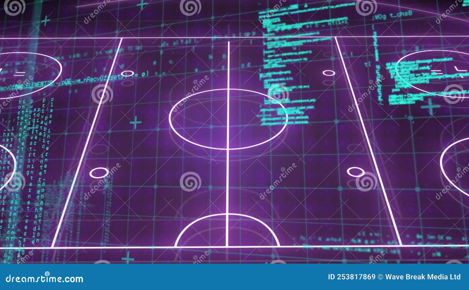 Animation of Data Processing Over Neon Sport Field Plans on Black ...