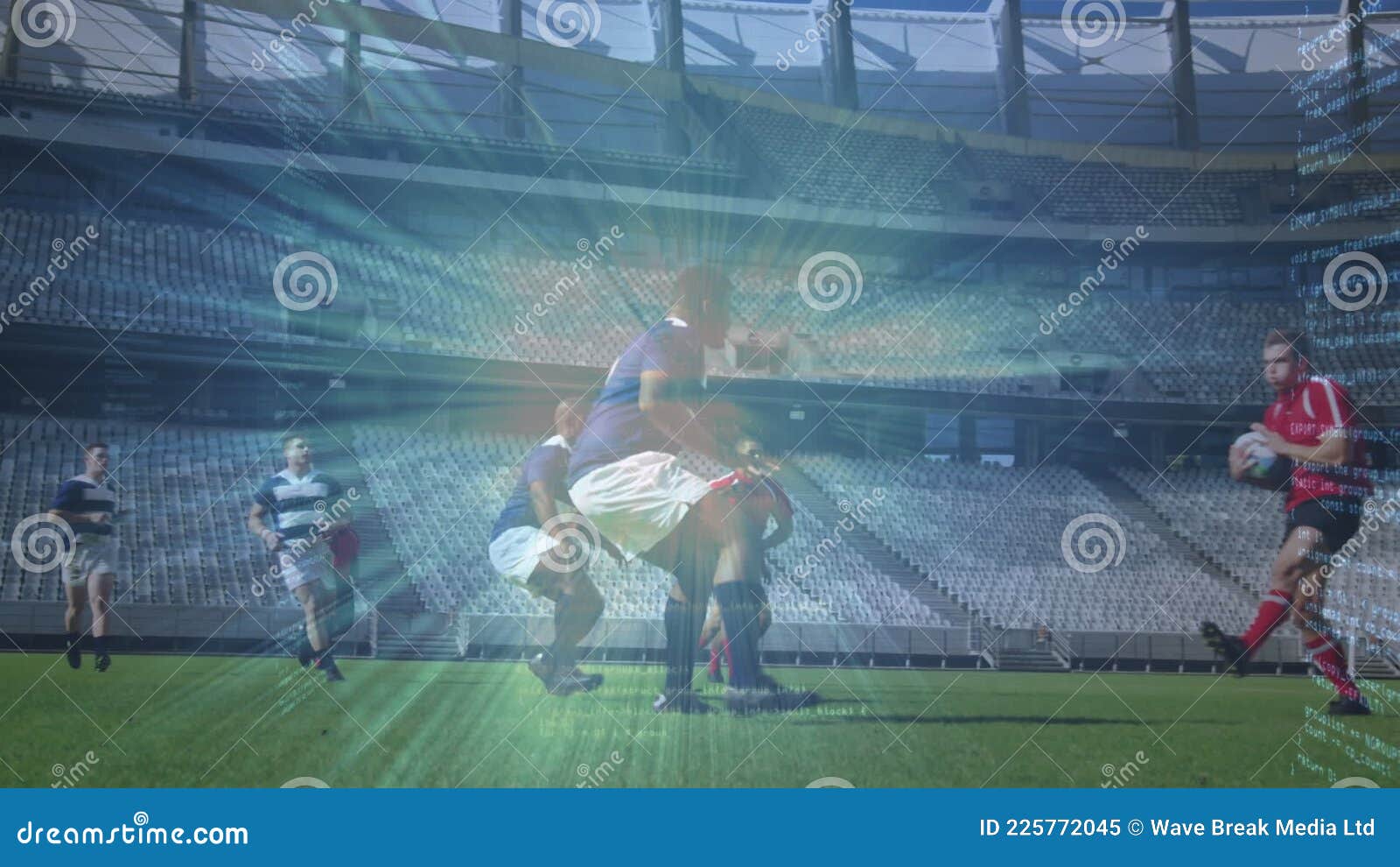 Animation of Data Processing Over Rugby Players at Stadium Stock Video ...