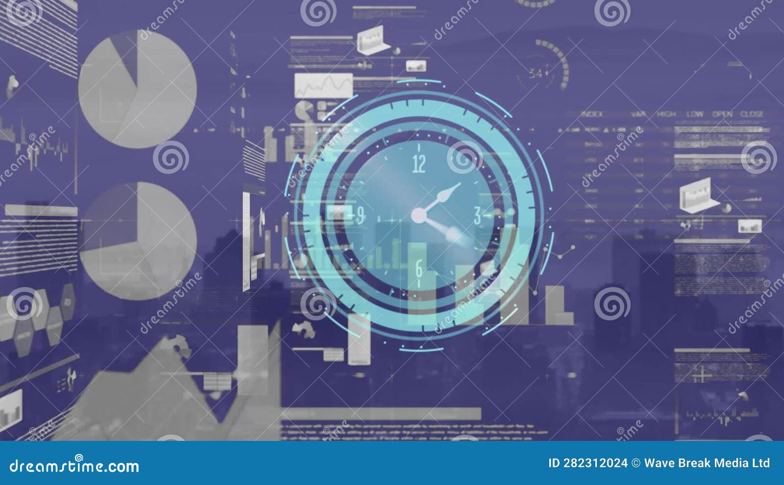 Animation of Digital Clock Over Multiple Graphs and Loading Circles ...