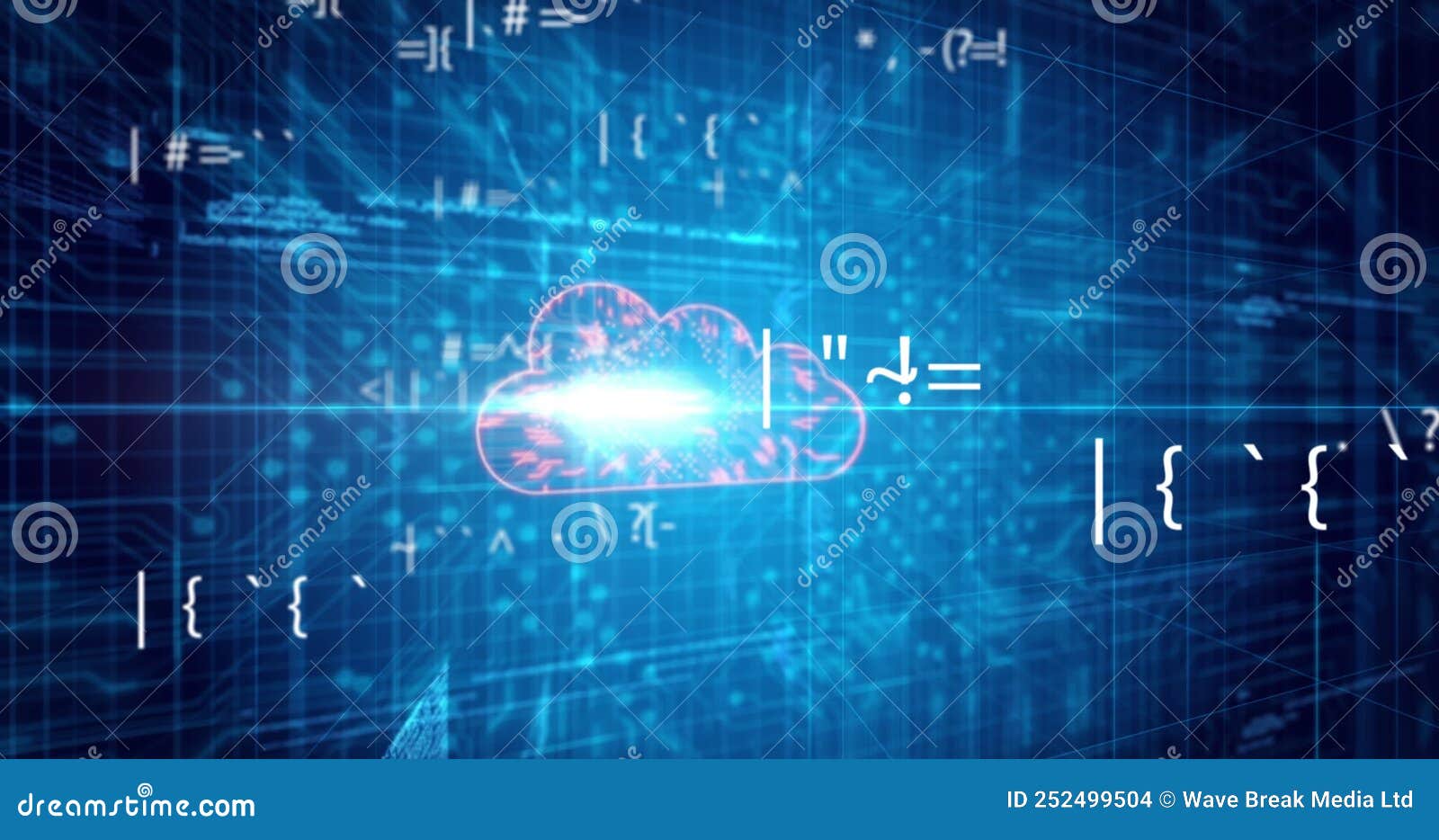 Animation of Digital Cloud, Math Symbols and Integrated Circuit on Blue Background Stock Footage ...