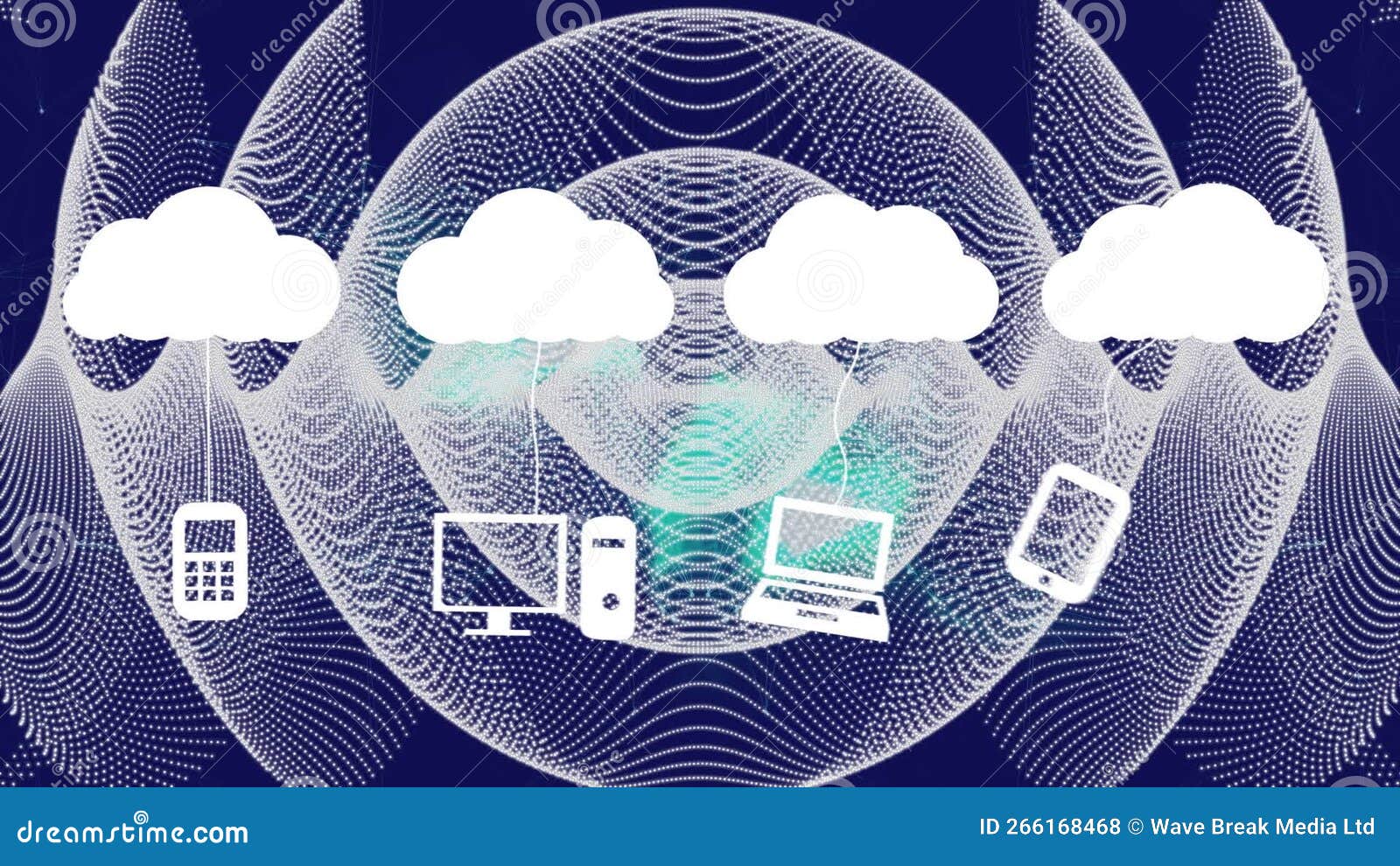 Animation of Digital Clouds with Electronic Devices Over Mesh Stock ...