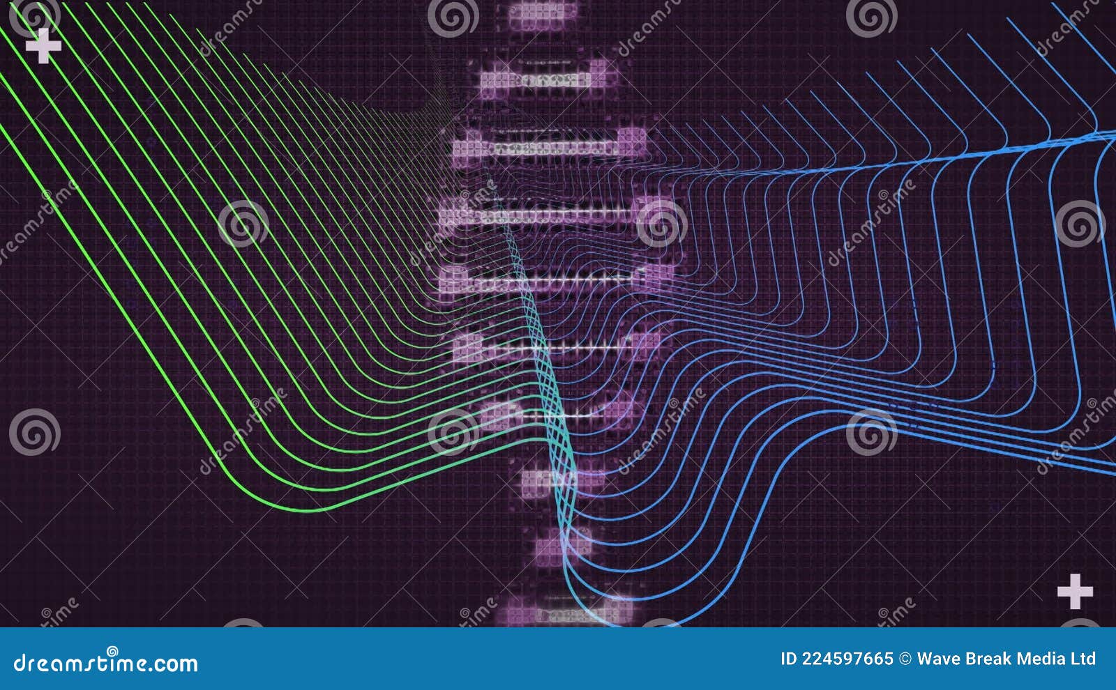 Animation of Digital Dna Strand Rotating Over Green and Blue Curved ...