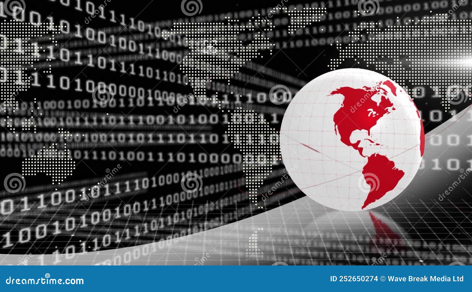 No People Animation Digitally Generated Globe Rotating World Map Binary Code Moving Loop ...