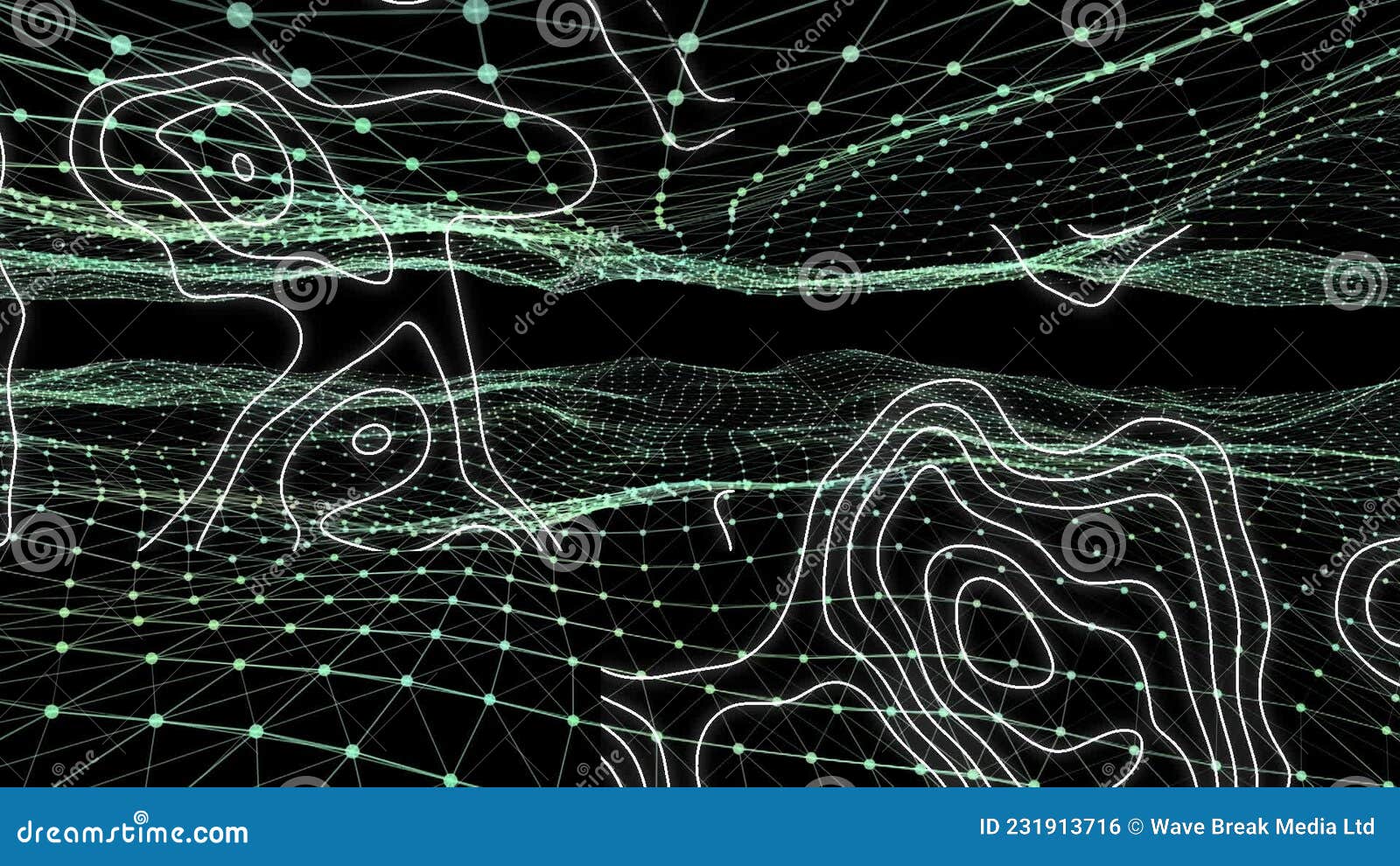 Animation of Digital Grid Over White Moving Map of Lines on Black ...