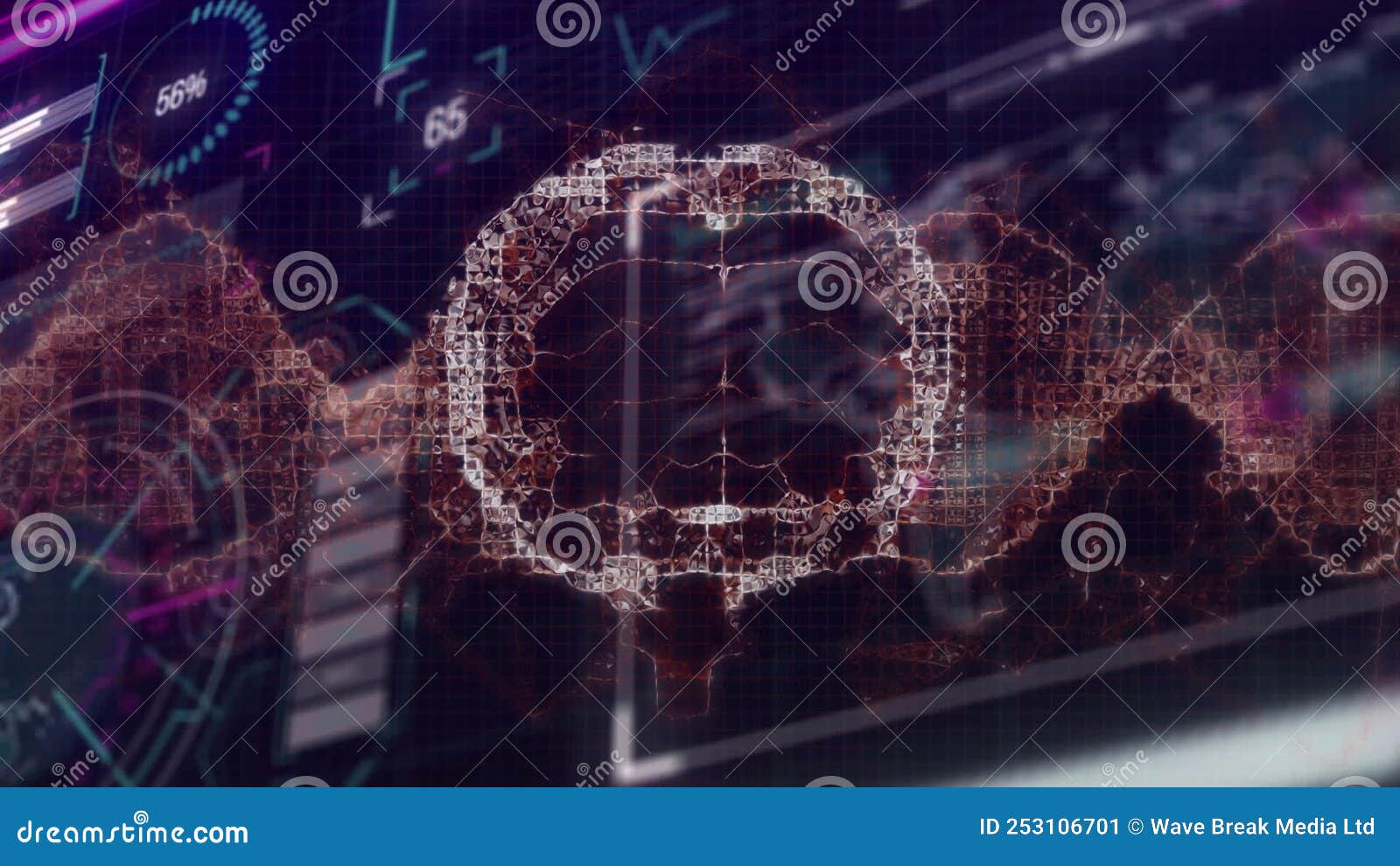 Animation of Digital Human Brain and Dna Helix Rotating Against Hud ...
