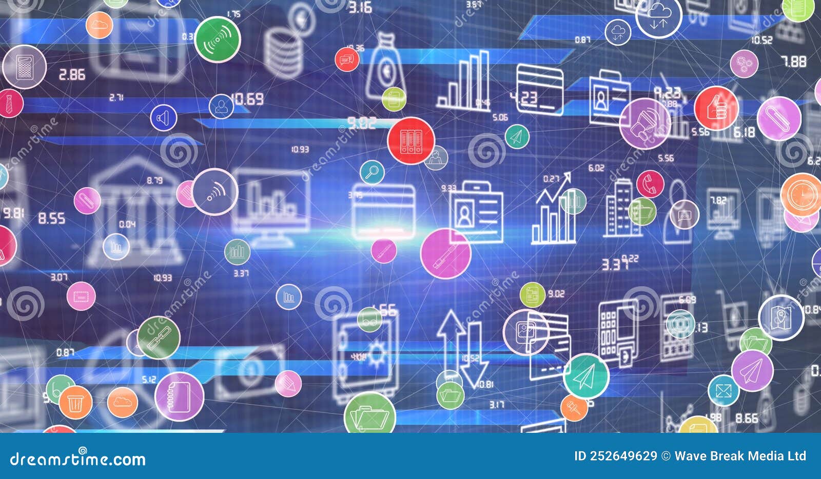 Animation of Digital Icons Moving and Network of Connections Over Spot ...
