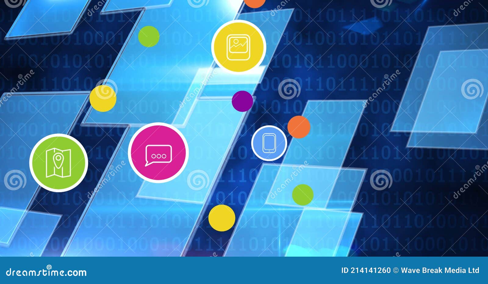 Animation Of Digital Icons Over Binary Coding In Background Stock Footage Video Of Internet