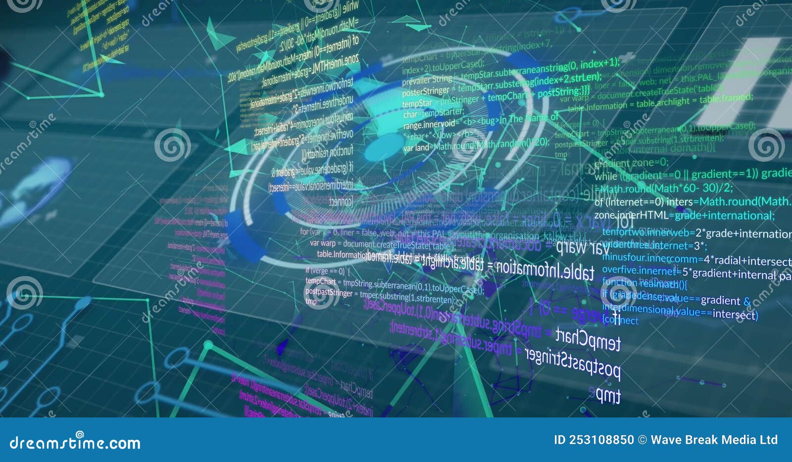 Animation of Digital Interface Screens with Circle, Dots Connecting with Lines and Programming ...