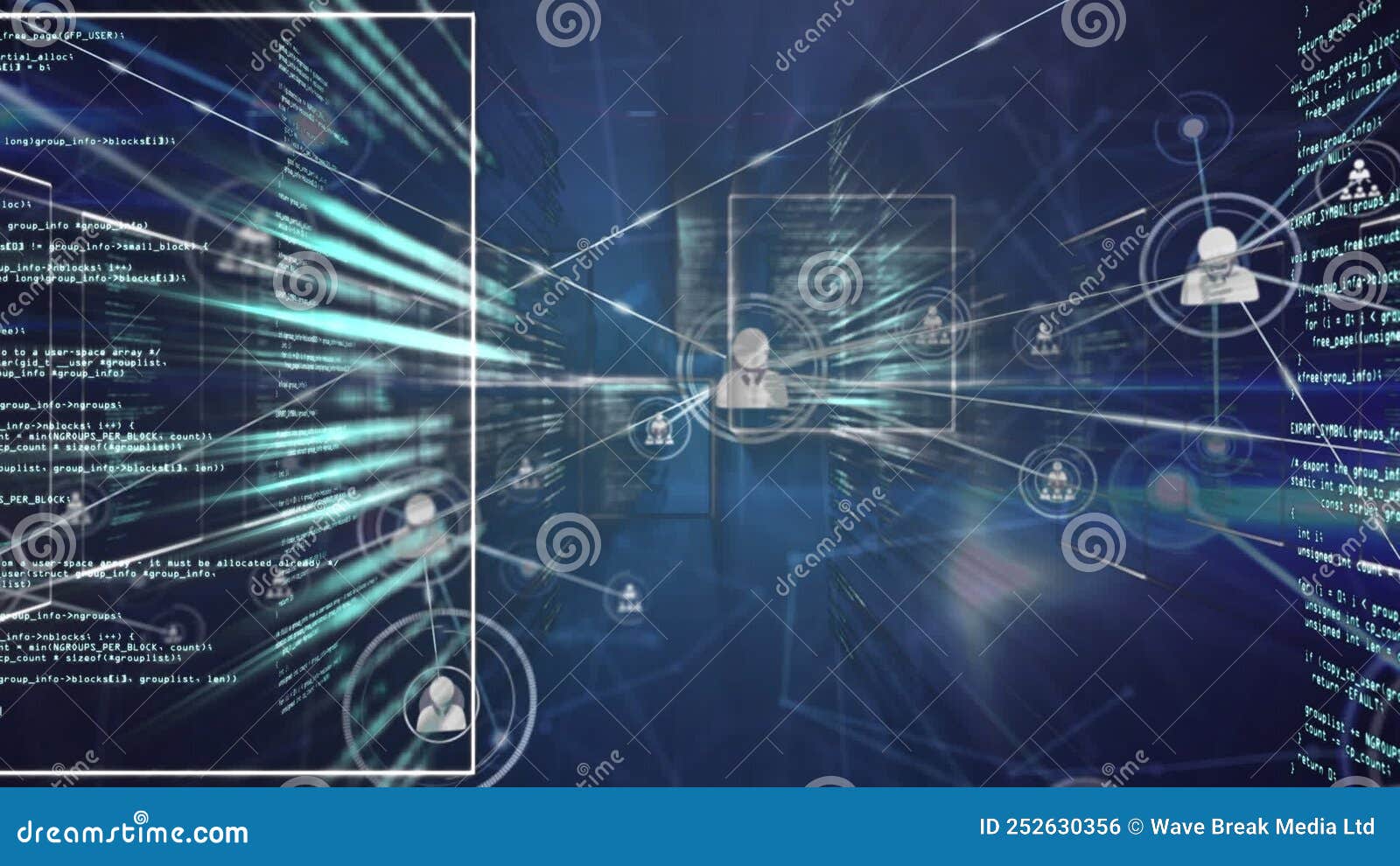 Animation of Digital Lines Connecting People Icons Over Programming Database Stock Footage ...