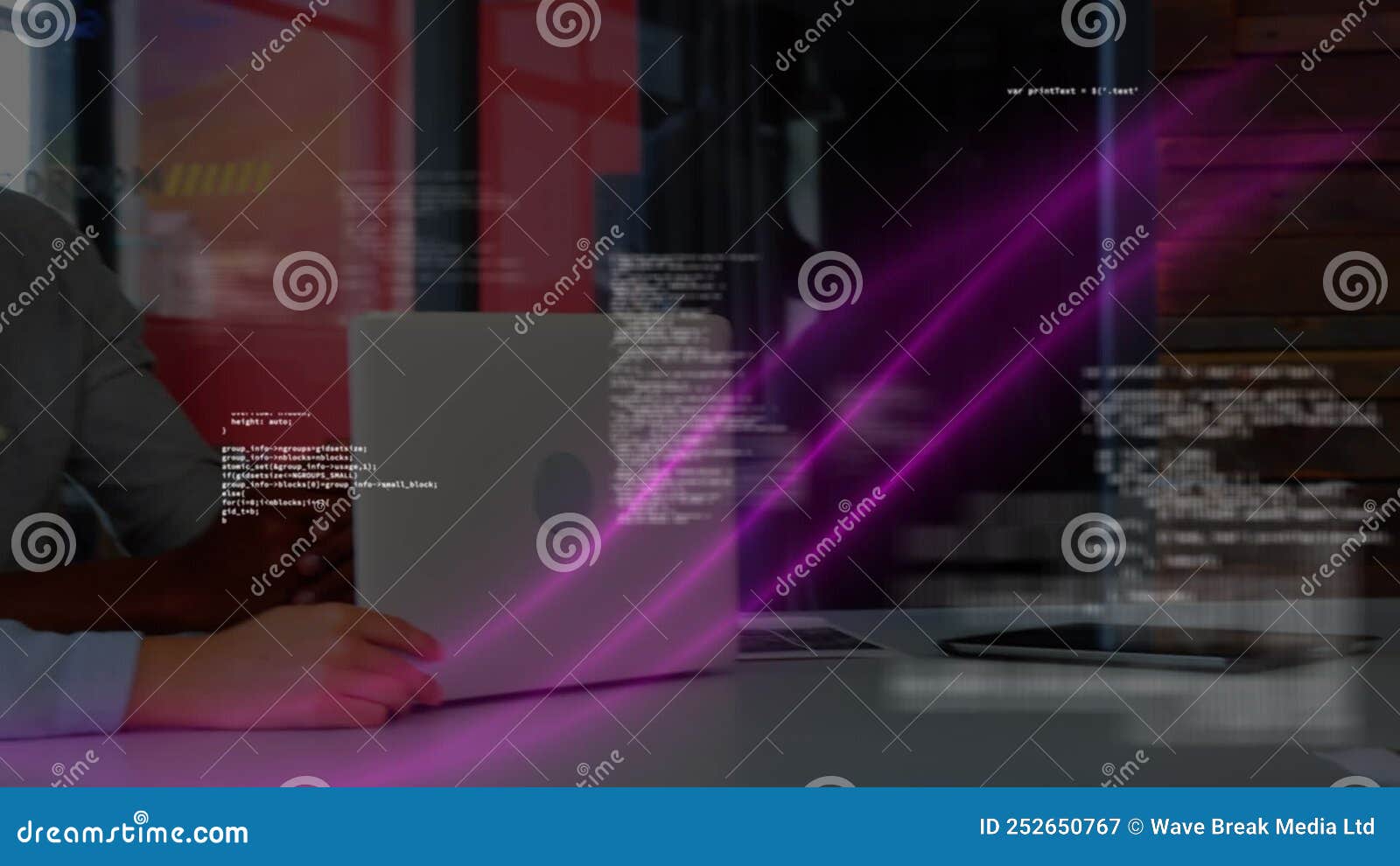 Animation of Digital Programming Code Loop Over Multiracial Smiling ...