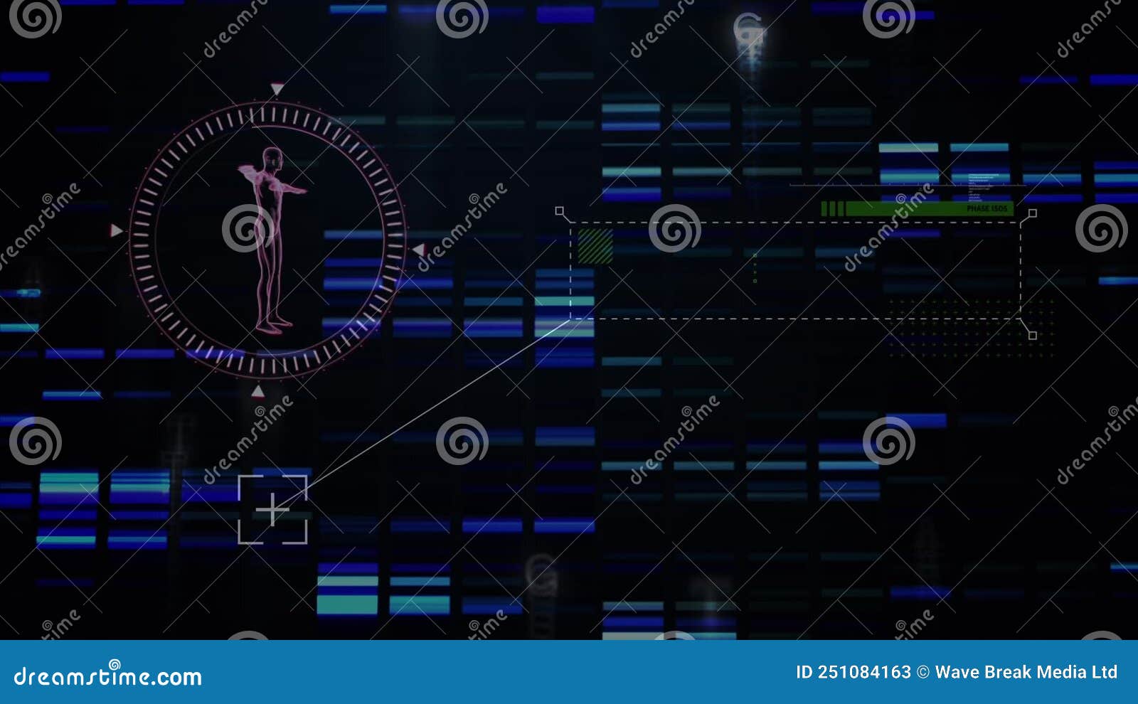 Animation of Digital Screen with Biological Data on Black Background ...