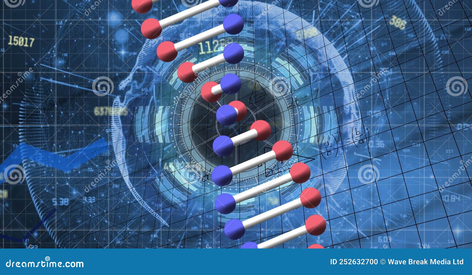 Animation of Digital Screen with Data, Dna and Numbers on Blue ...
