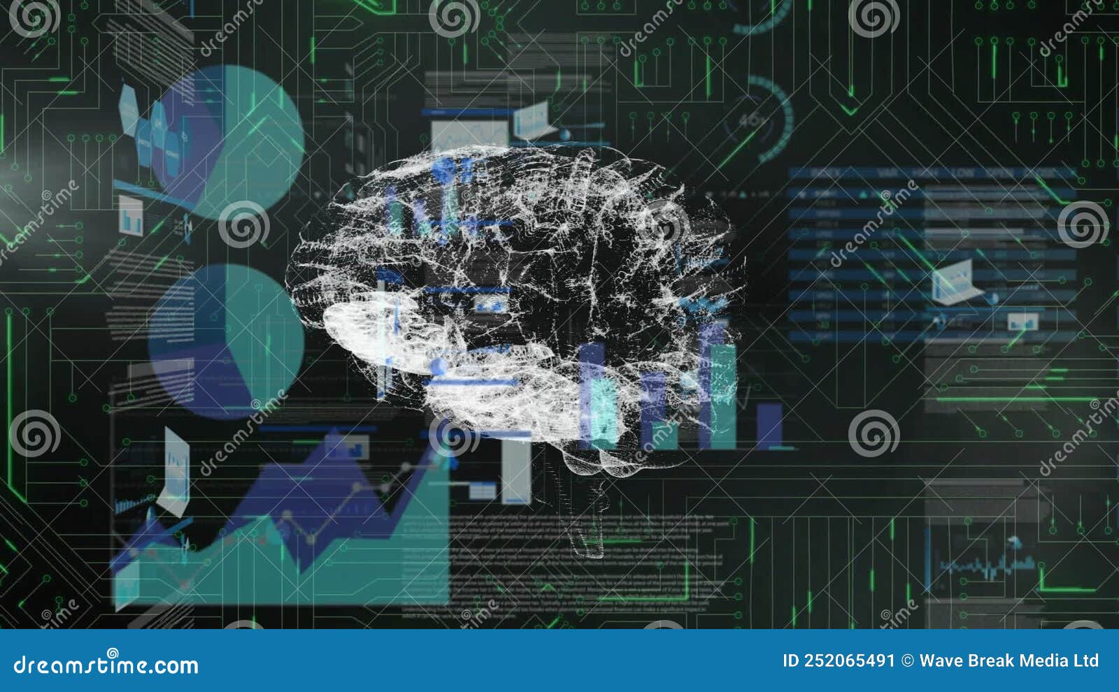 Animation of Digital Screen with Data, Graphs and Brain Stock Video ...