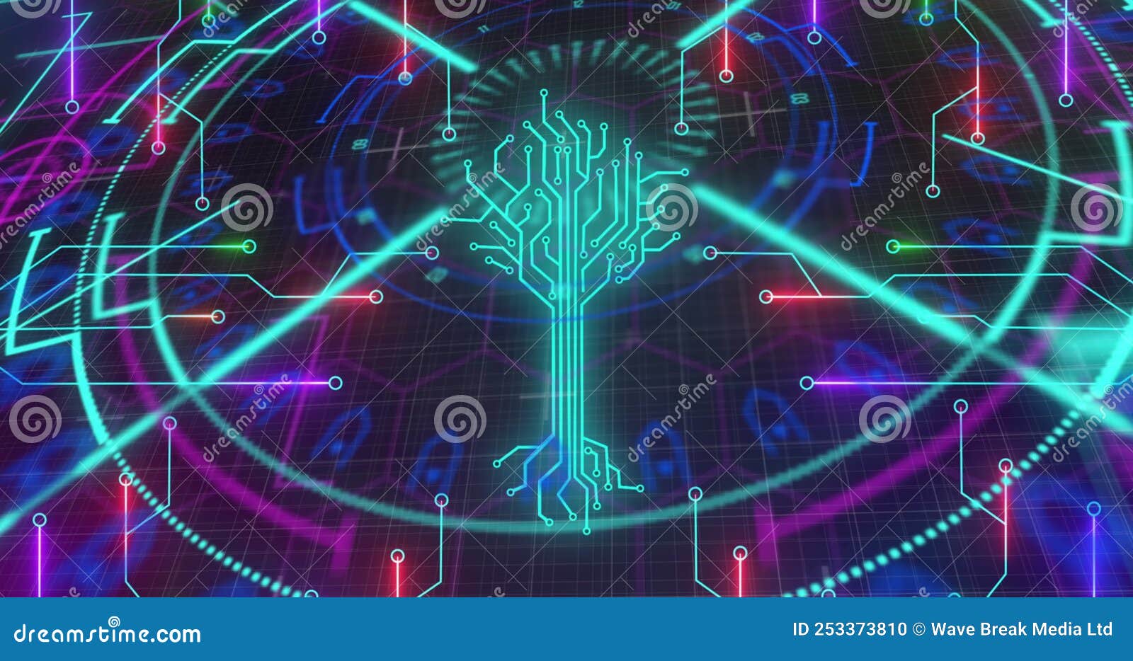 Animation of Digital Screen and Integrated Circuit in Black Digital ...