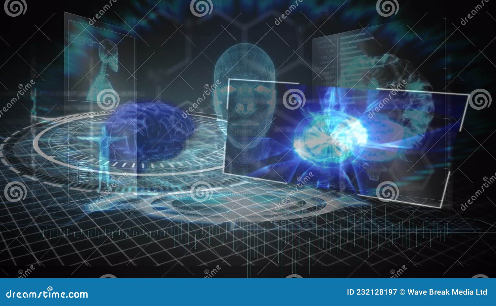 Animation of Digital Screens Over Scope Scanning and Digital Brain ...