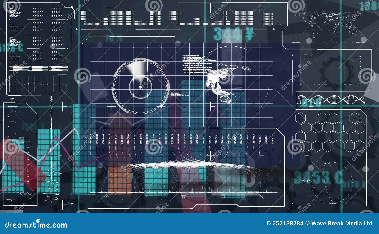Animation of Diverse Data and Graphs Over Dark Digital Screen Stock ...